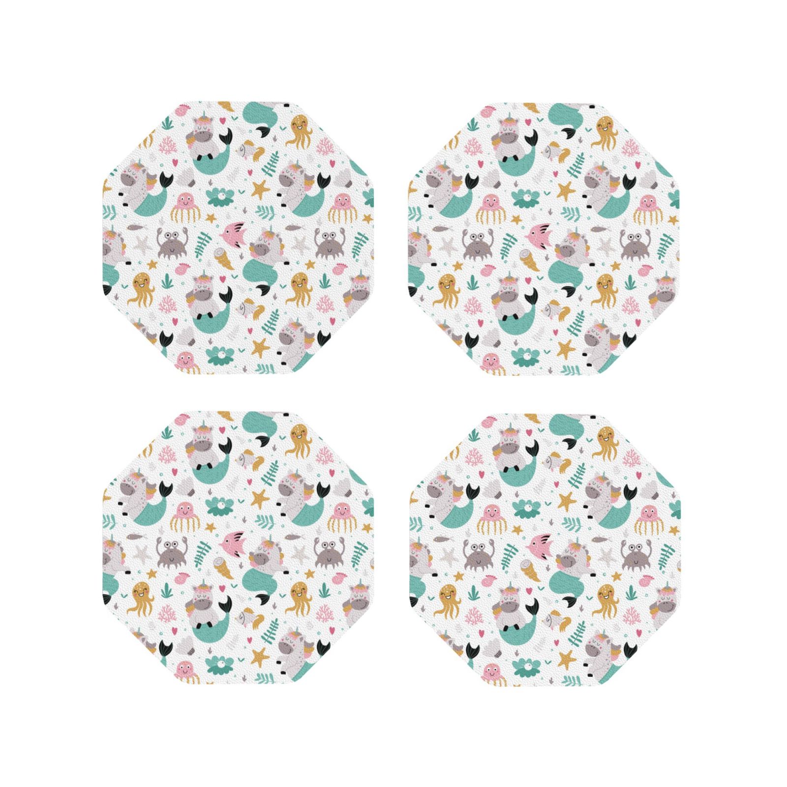 Drink Coasters Set of 4 - Cartoon octopus crab Leather Coasters for ...