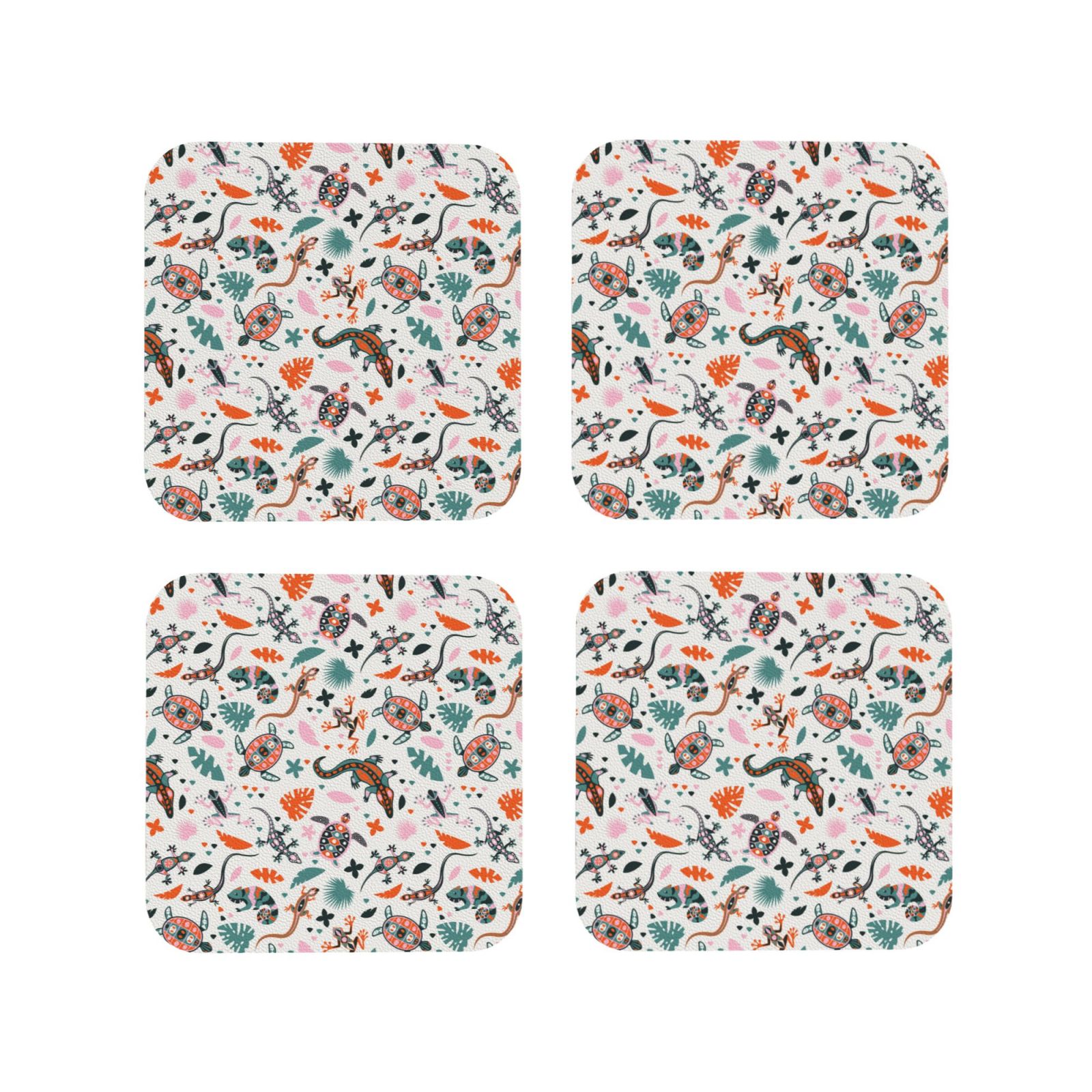 Drink Coasters Set of 4, Chameleon Lizard Turtle Frog Leather Coasters ...