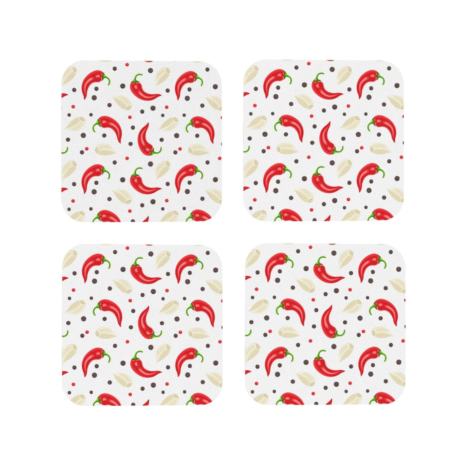 Drink Coasters Set of 4, Chili Pepper garlic Leather Coasters for ...