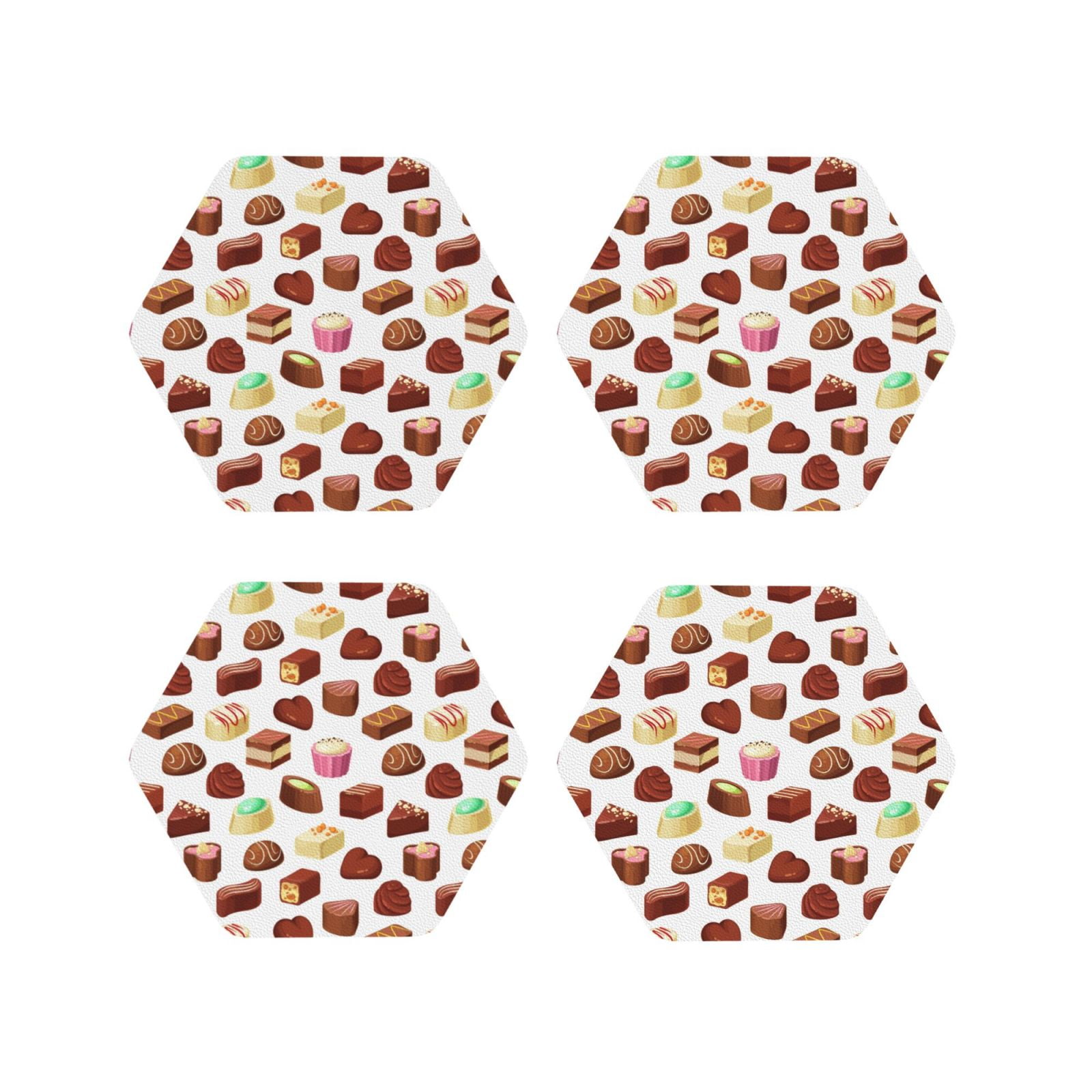 Drink Coasters Set of 4, Chocolate Cake Print Leather Coasters for ...