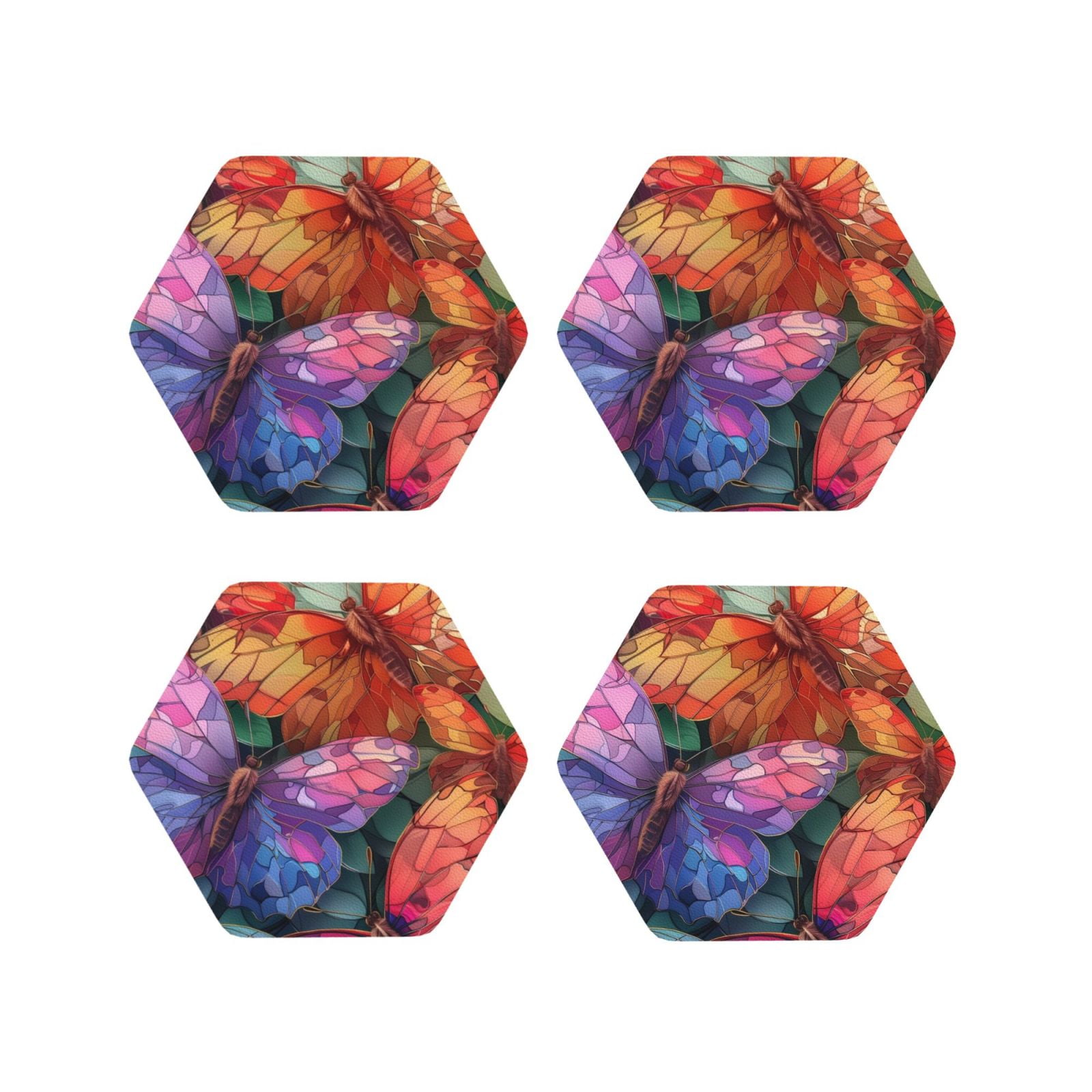 Drink Coasters Set of 4, Colorful Butterfly Cluster Leather Coasters ...