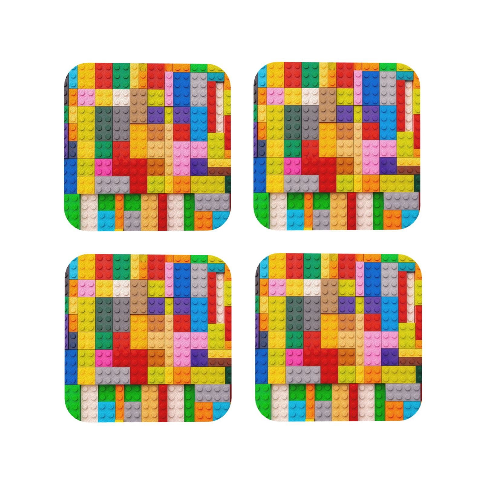 Drink Coasters Set of 4, Colorful Plastic Blocks Pattern Leather ...