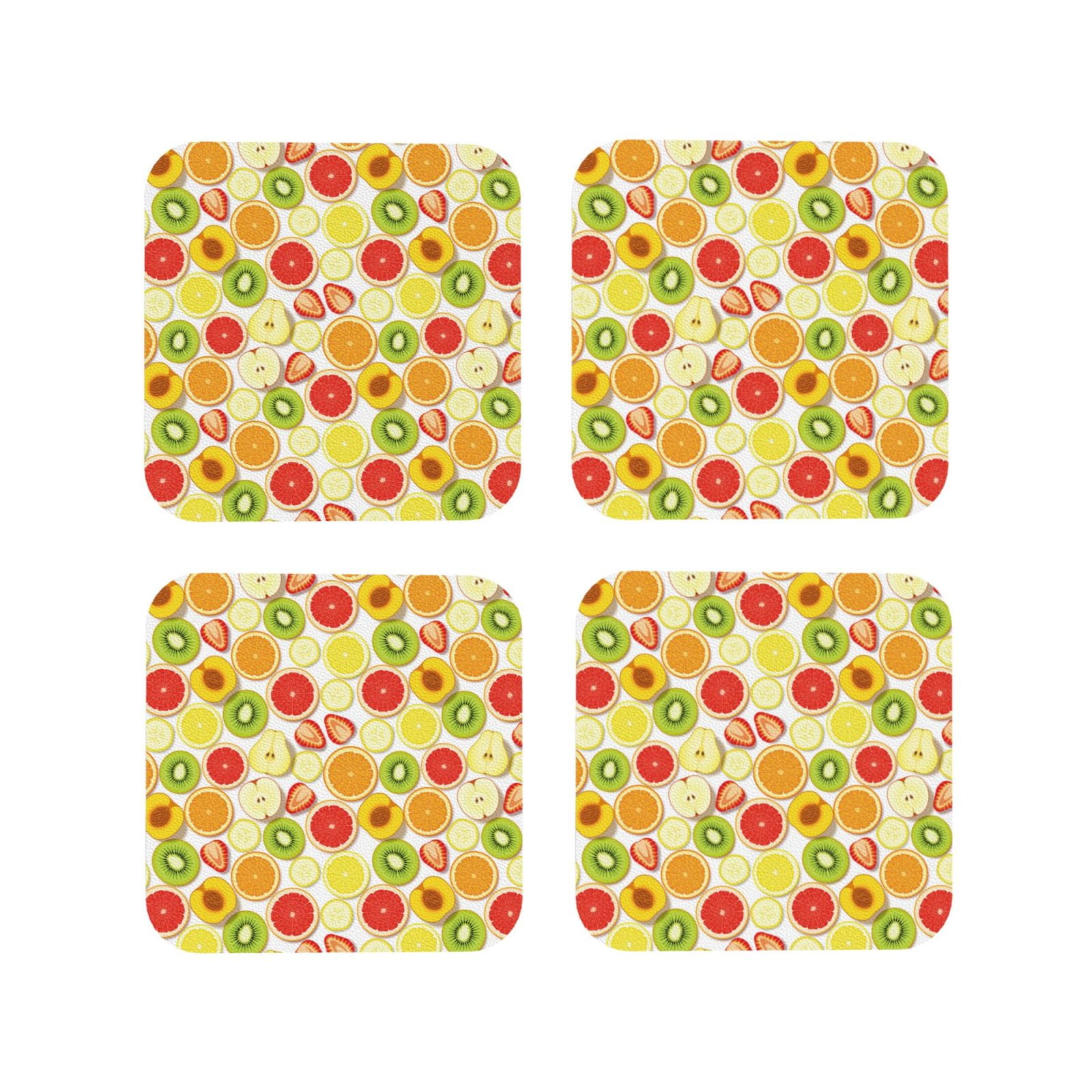 Drink Coasters Set of 4, Colorful fruit lemon Leather Coasters for ...