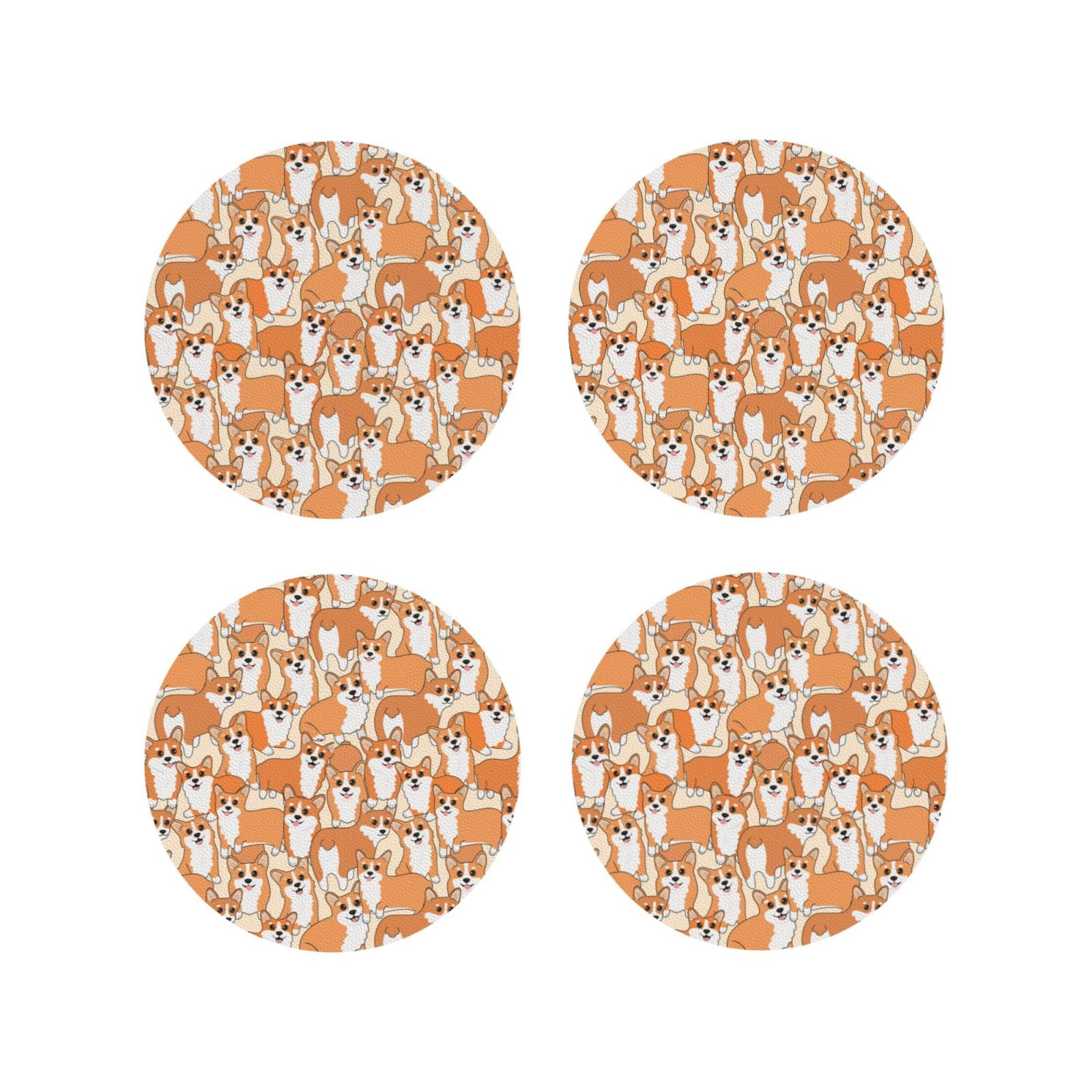Drink Coasters Set of 4, Corgi Animal Leather Coasters for Coffee Table ...