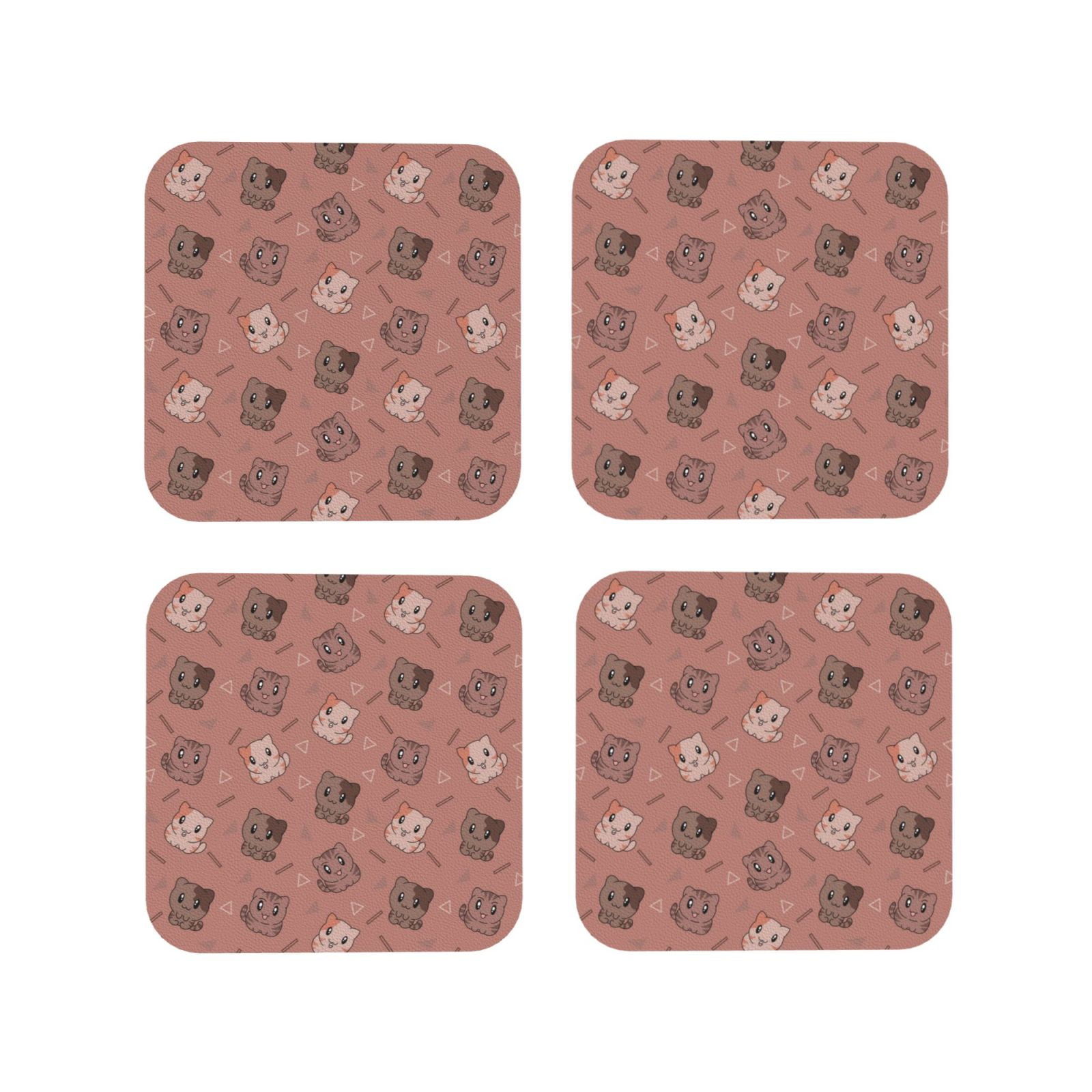 Drink Coasters Set of 4, Cute Cartoon Q Version Cat Leather Coasters ...