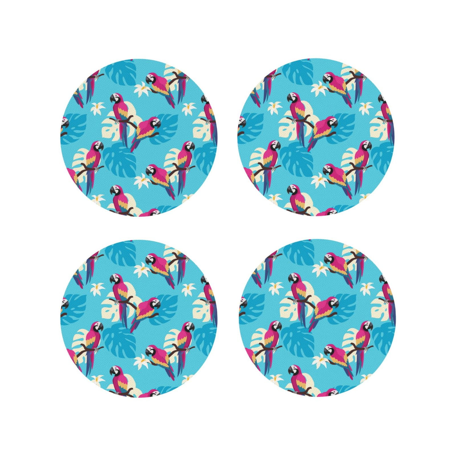 Drink Coasters Set of 4 - Cute Colorful Macaw Monstera Leather Coasters ...
