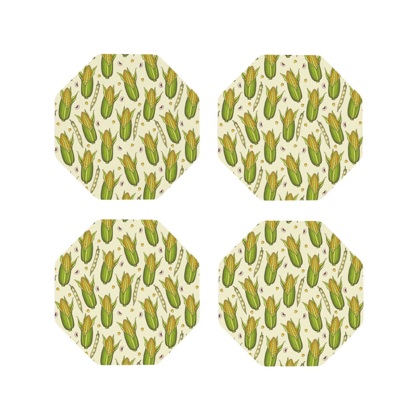 Drink Coasters Set of 4, Cute Corn Bean Leather Coasters for Coffee ...