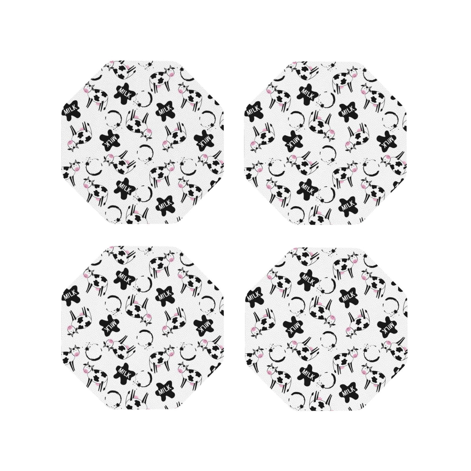 Drink Coasters Set of 4 - Cute Cow and Milk Stains Leather Coasters for ...