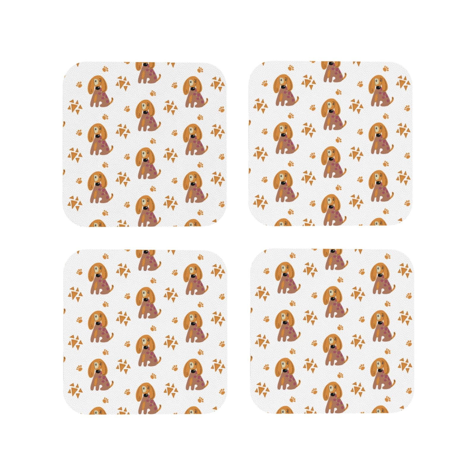 Drink Coasters Set of 4, Cute Dog Puppy Footprints Leather Coasters for ...