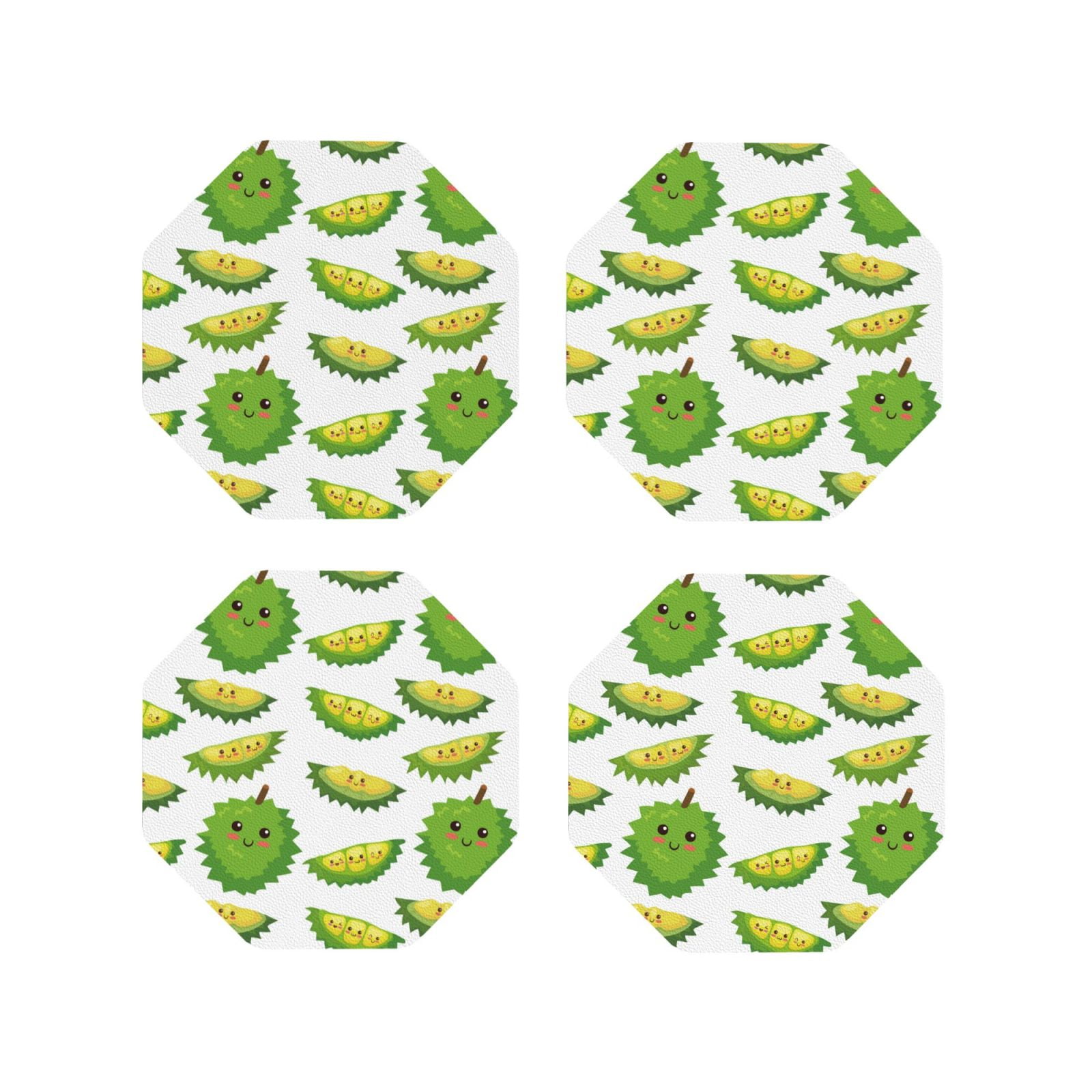 Drink Coasters Set of 4, Cute Durian Mint Green Leather Coasters for ...