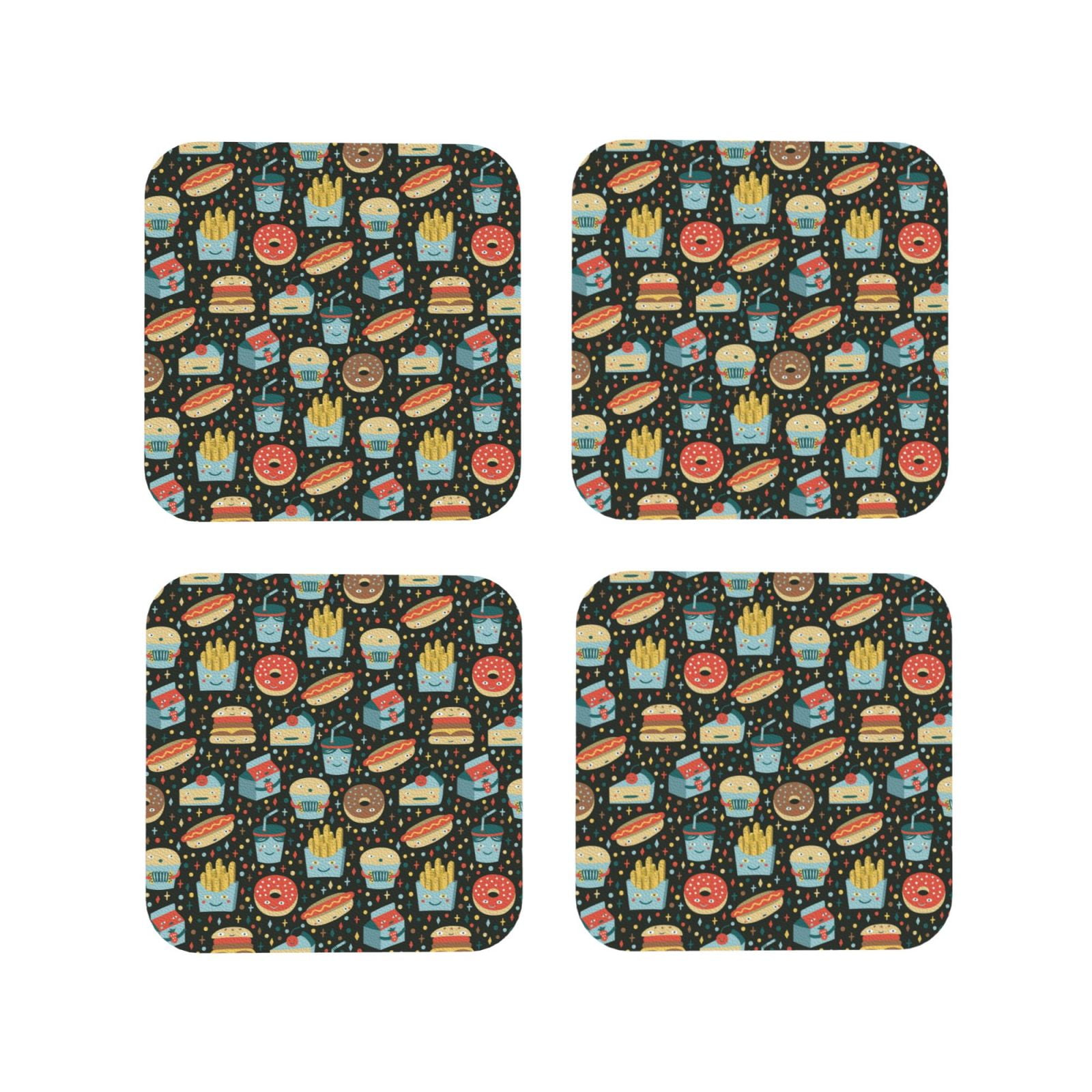 Drink Coasters Set of 4 - Cute Food Chip Donuts Leather Coasters for ...