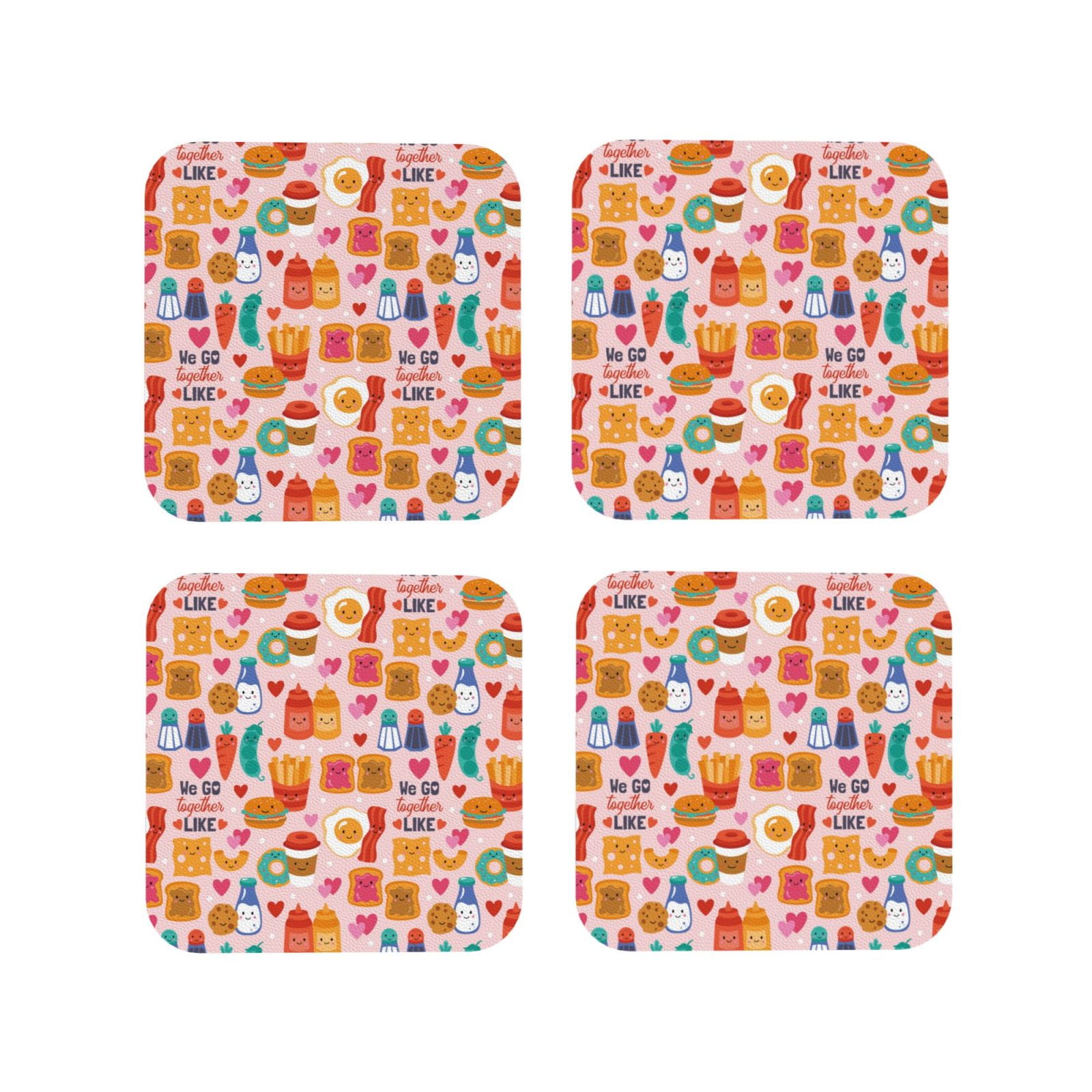 Drink Coasters Set of 4 - Cute Food Egg Bread Fries Leather Coasters ...