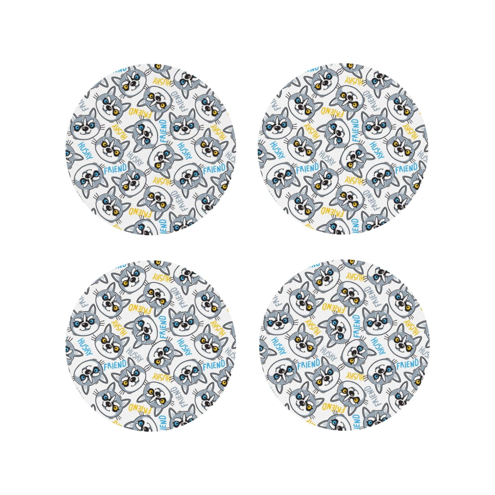 Drink Coasters Set of 4, Cute Funny Glasses Husky Leather Coasters for ...