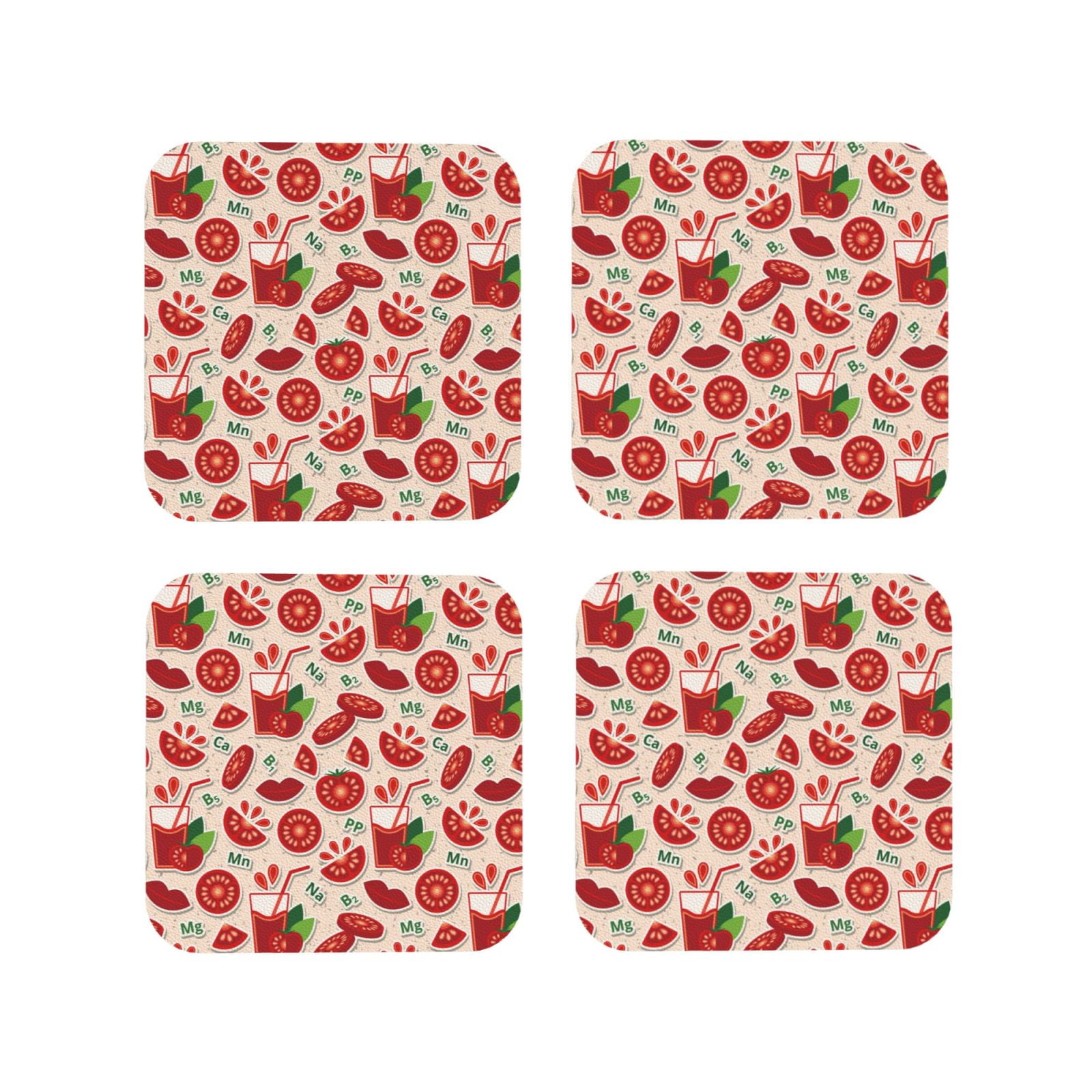 Drink Coasters Set of 4, Cute Lips Tomato Juice Leather Coasters for ...