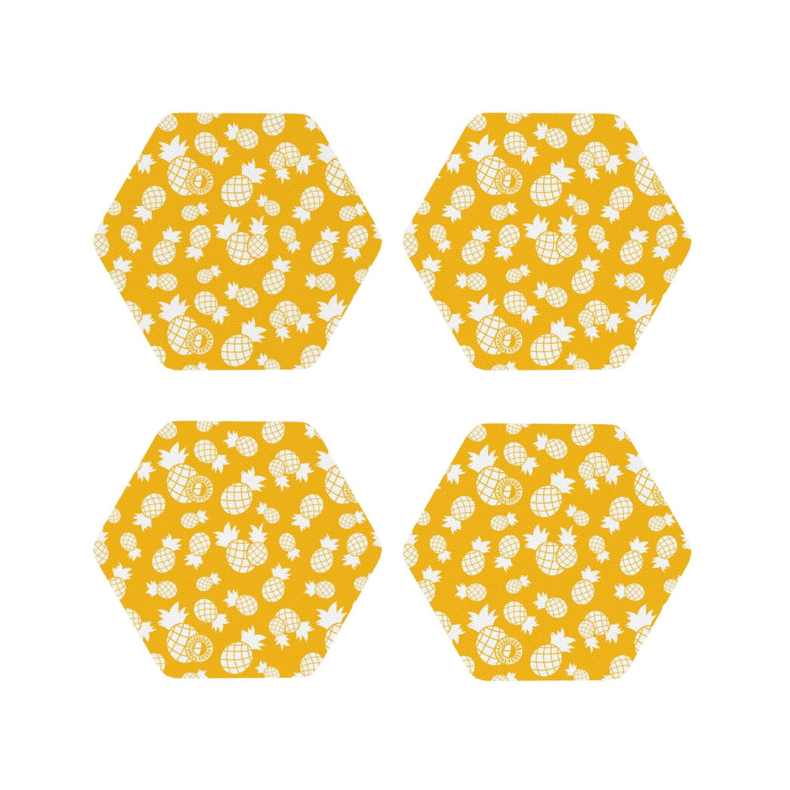 Drink Coasters Set of 4, Cute Pineapple Yellow Leather Coasters for ...