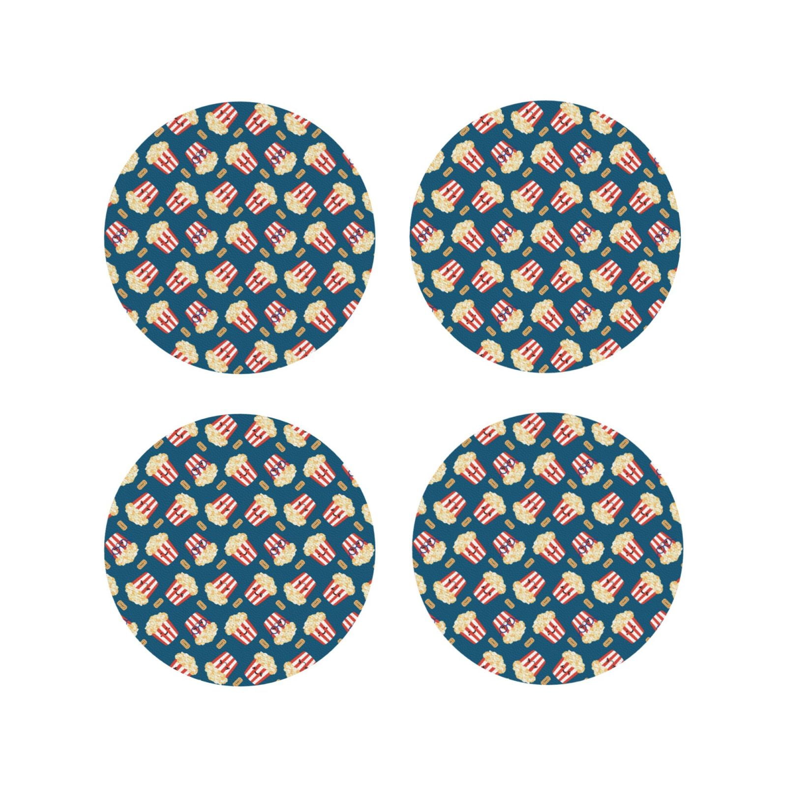 Drink Coasters Set of 4 - Cute Popcorn Expression Leather Coasters for ...
