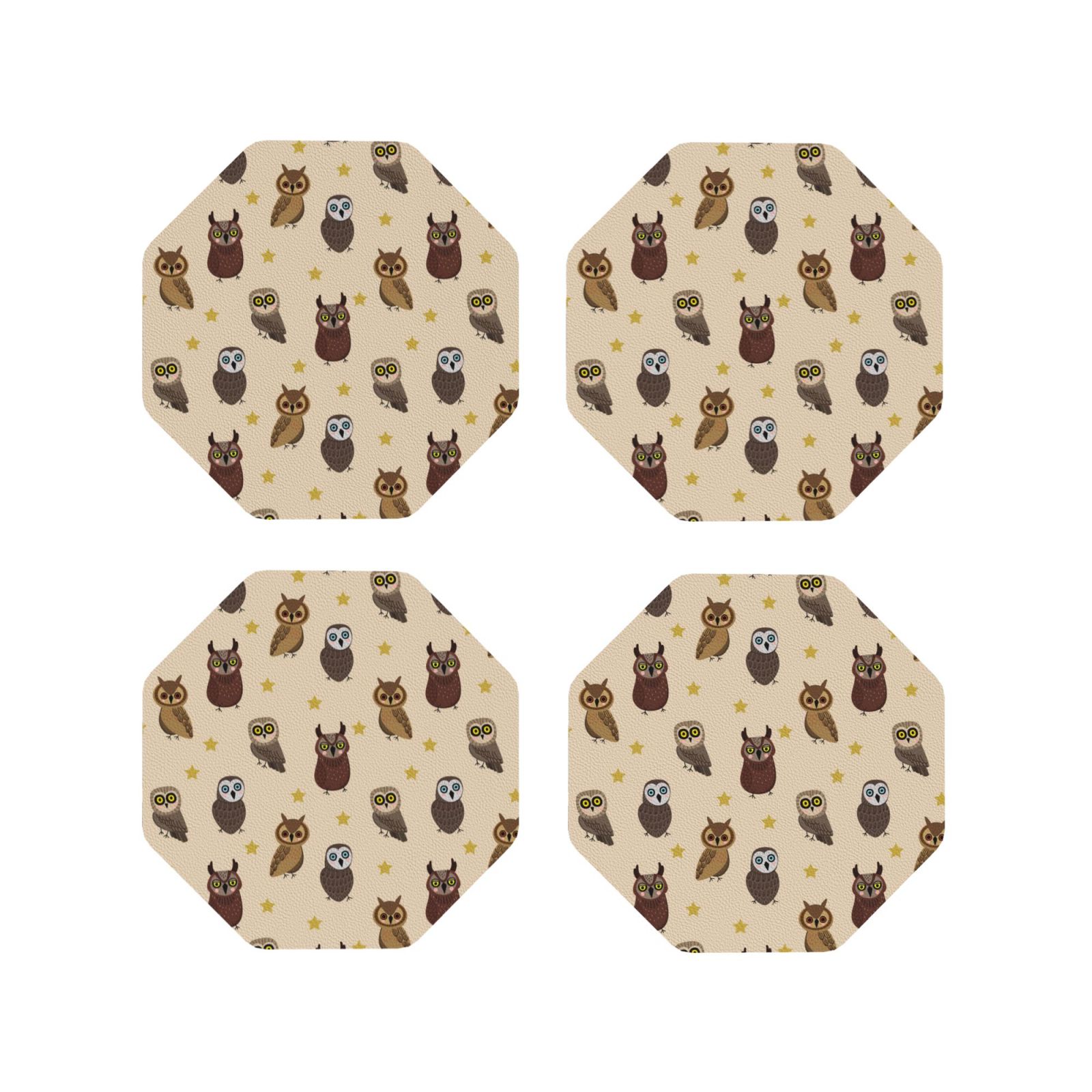 Drink Coasters Set of 4, Cute Star Owl Leather Coasters for Coffee ...