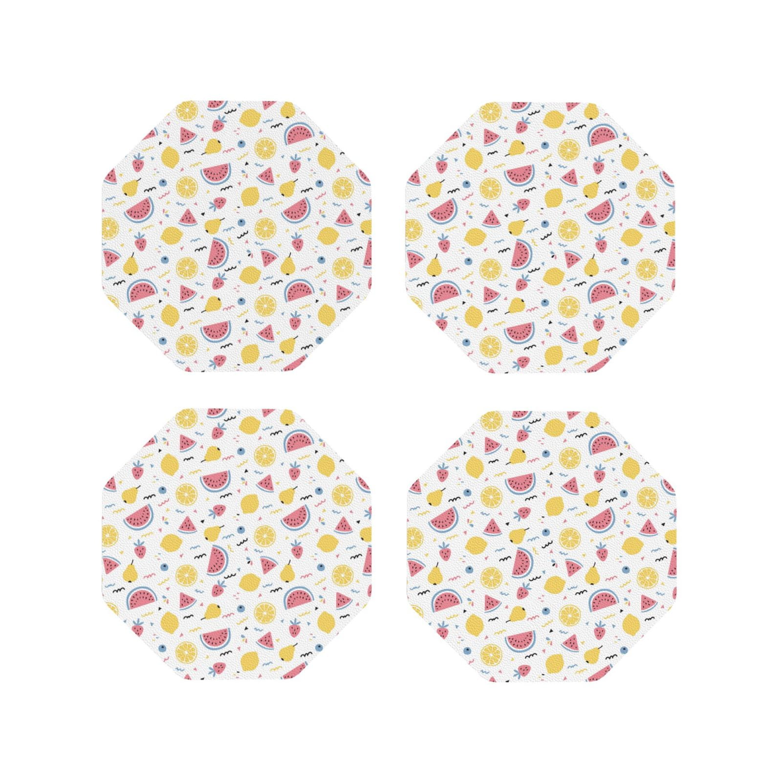 Drink Coasters Set of 4, Cute Watermelon Bear Lemon Leather Coasters ...