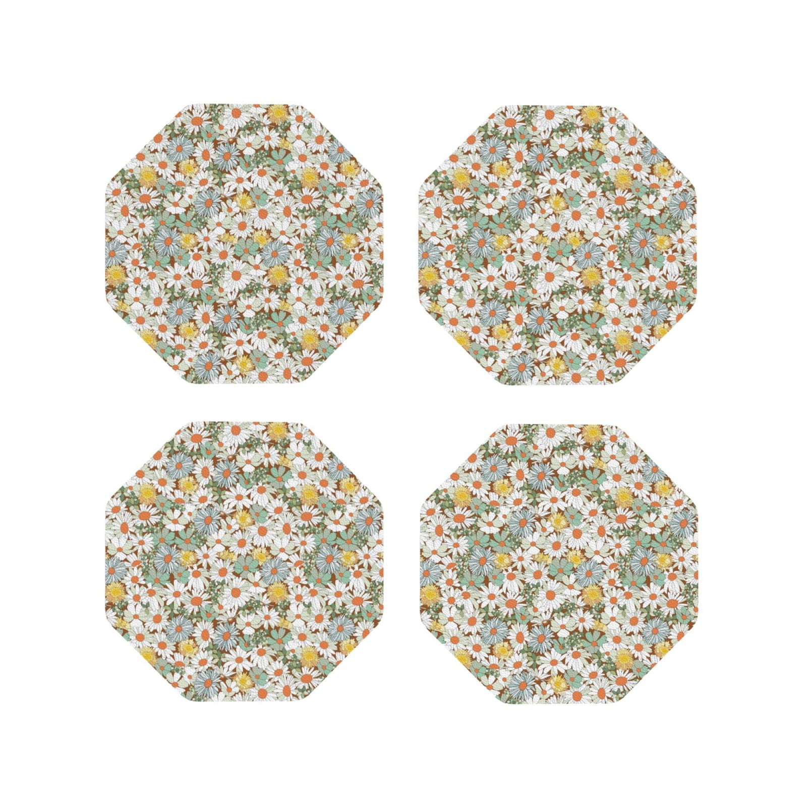 Drink Coasters Set of 4, Daisy Leather Coasters for Coffee Table ...