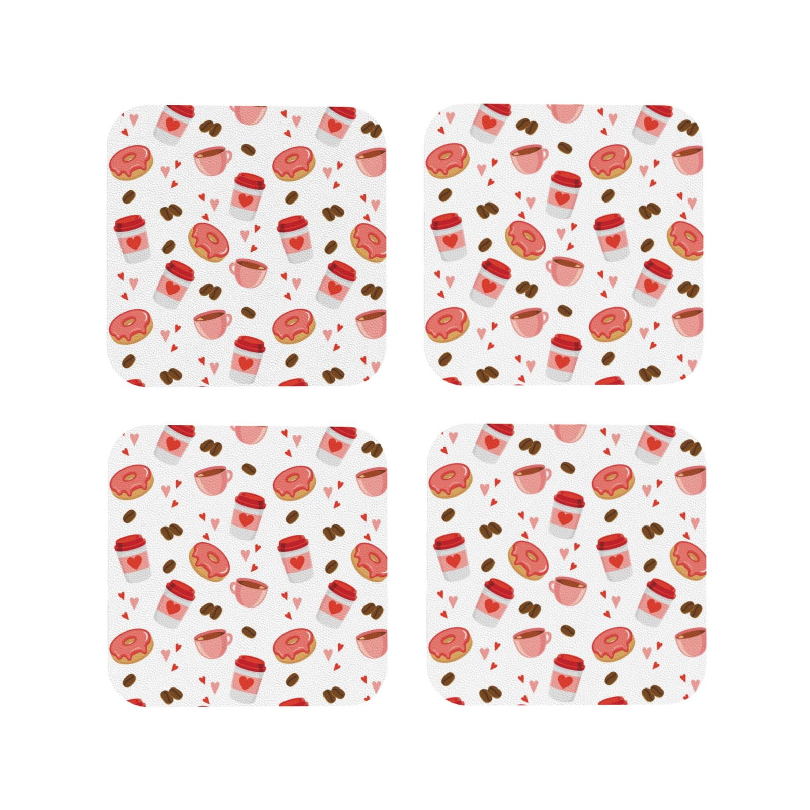 Drink Coasters Set of 4, Donut coffee Leather Coasters for Coffee Table ...