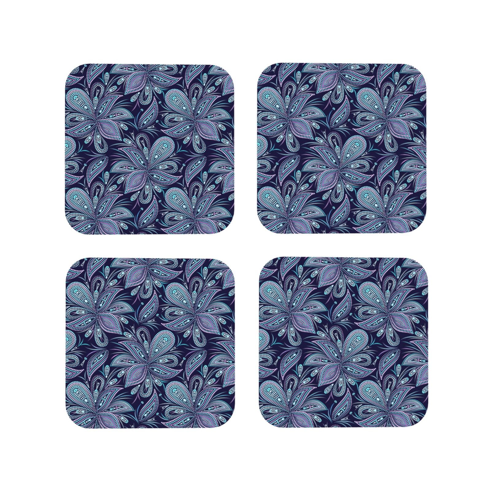 Drink Coasters Set of 4, Dotted Floral Paisley Leather Coasters for ...