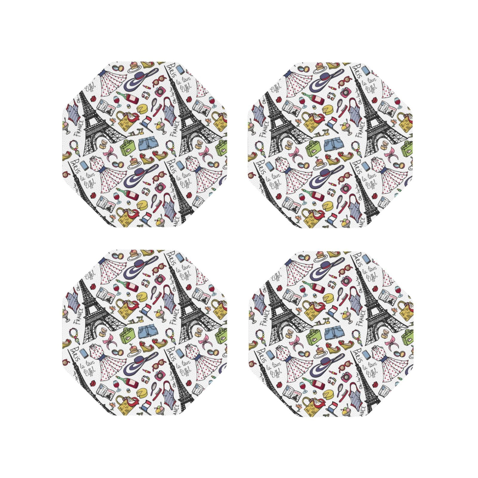 Drink Coasters Set of 4 - Eiffel Tower Fancy Leather Coasters for ...