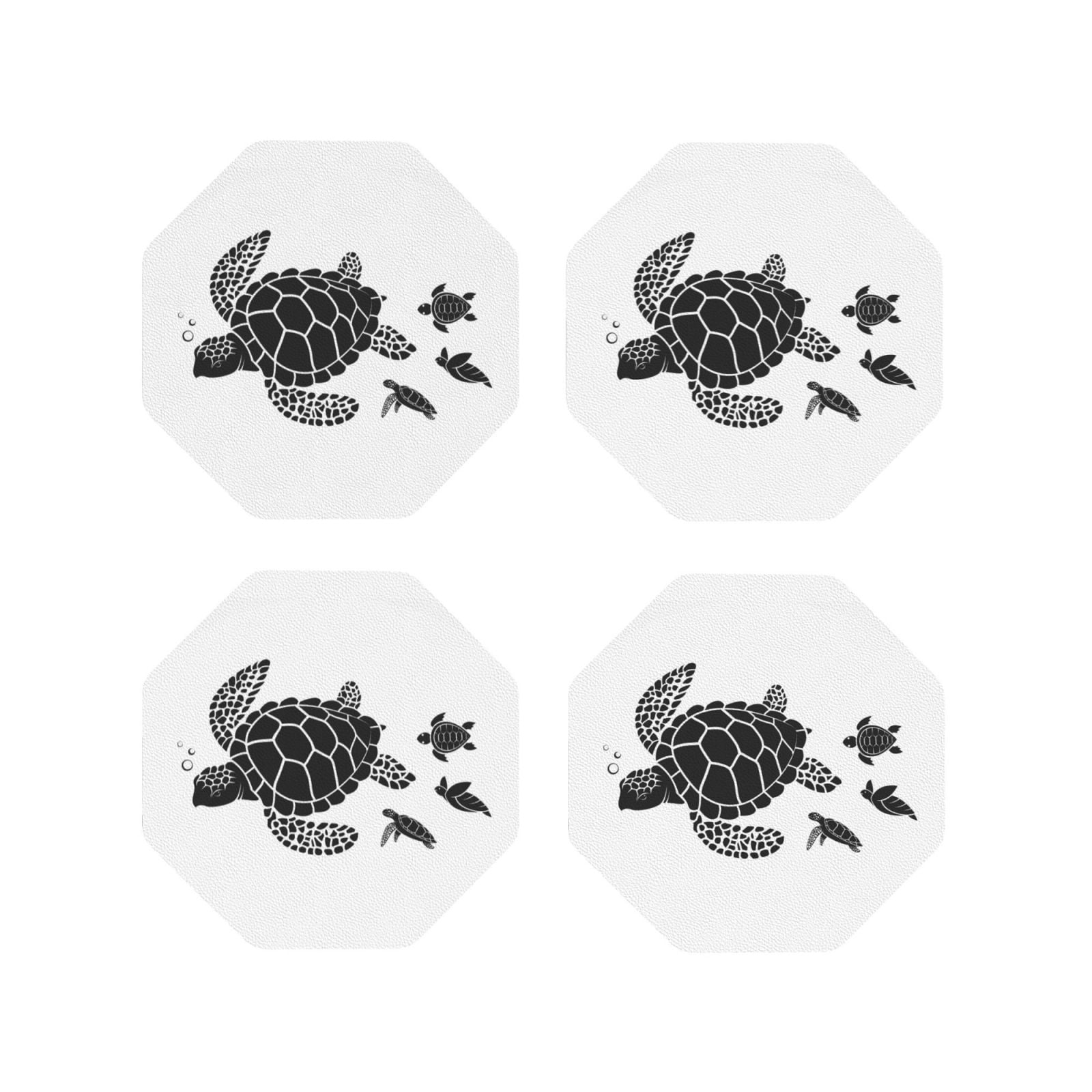 Drink Coasters Set of 4, Family Of Sea Turtles Leather Coasters for ...