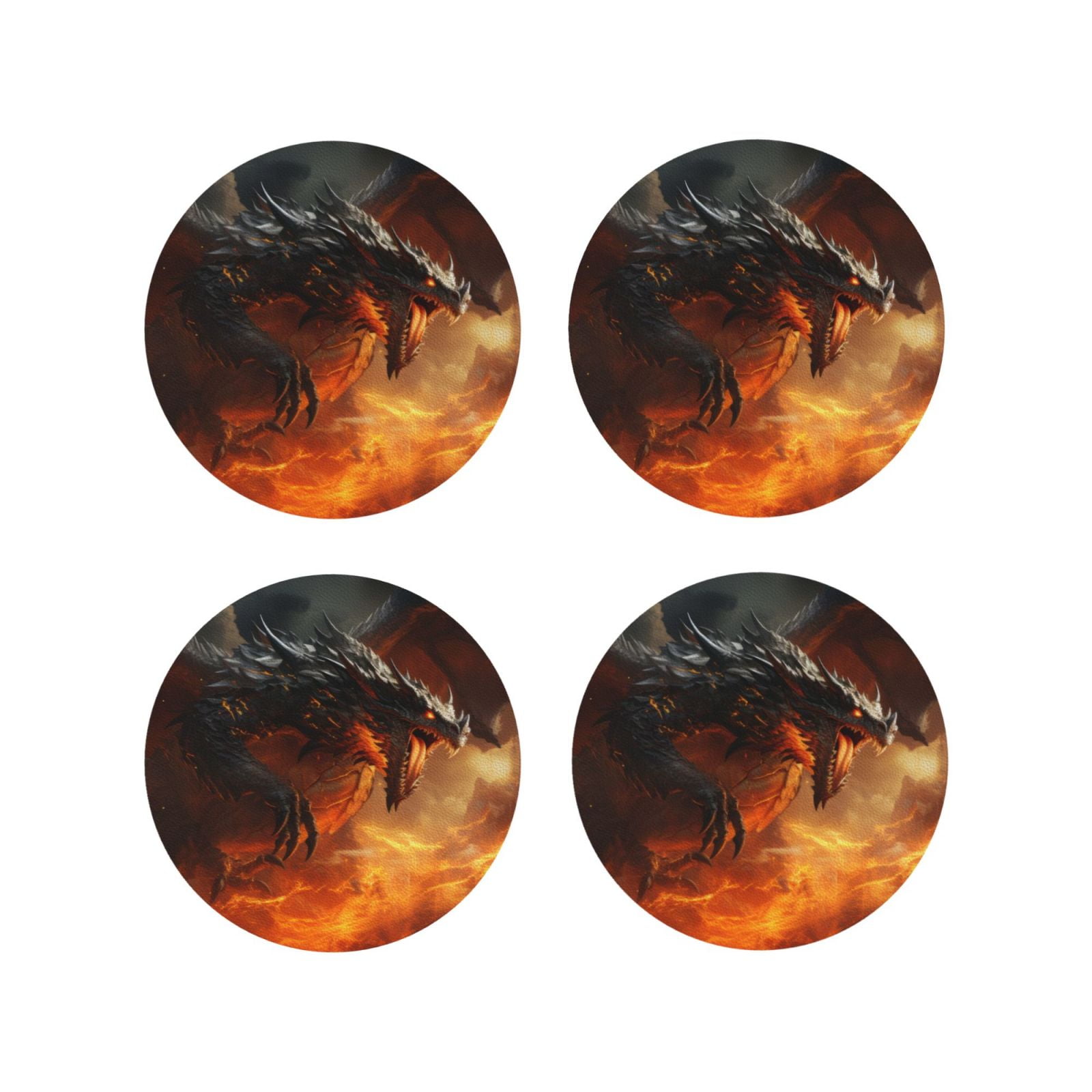 Drink Coasters Set of 4, Fiery Dragon Of Chaos Leather Coasters for ...