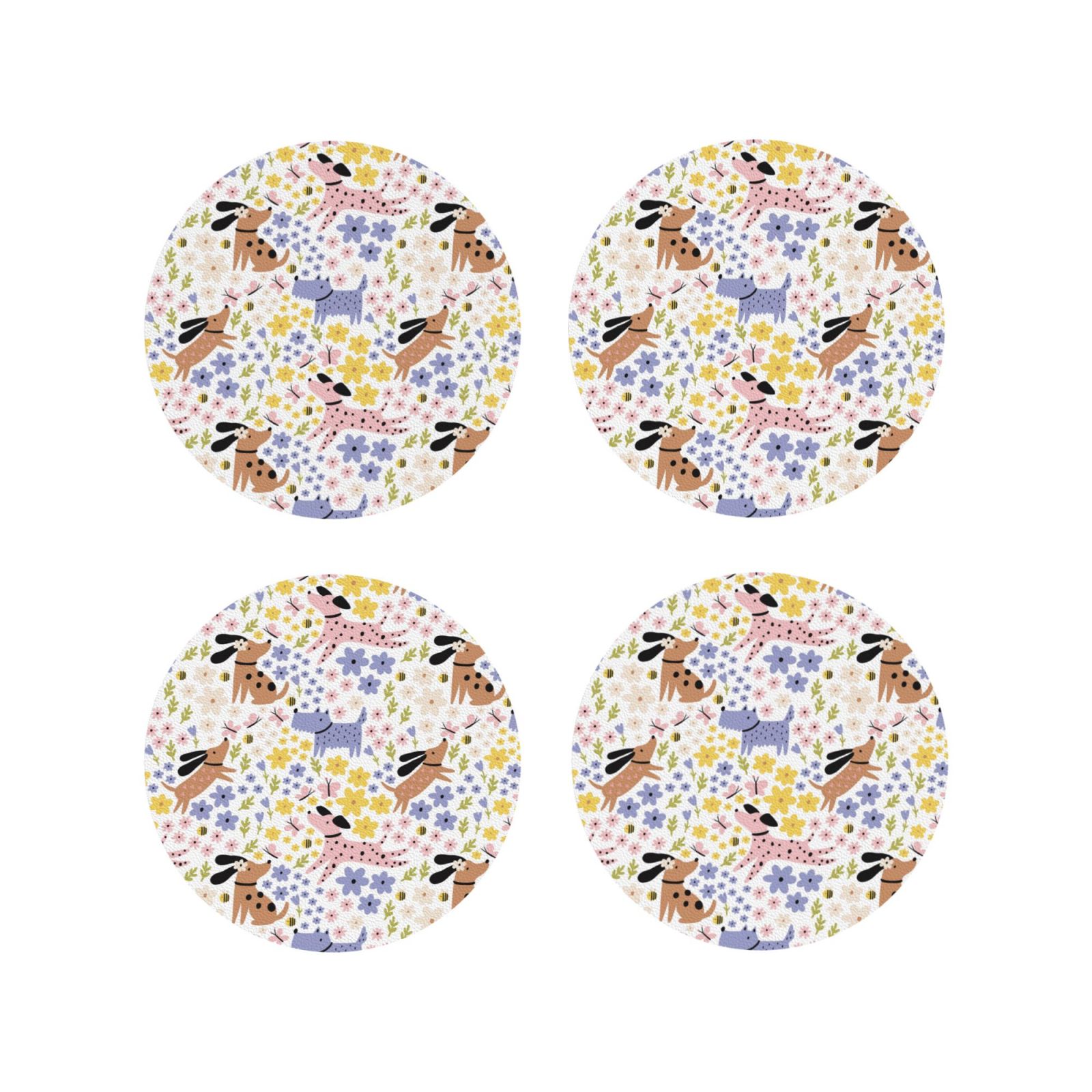 Drink Coasters Set of 4, Floral puppy Leather Coasters for Coffee Table ...