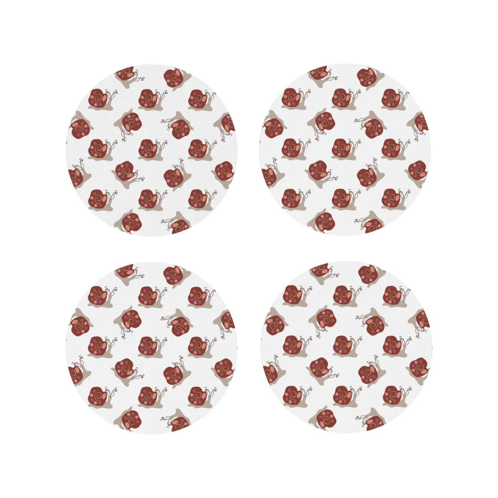 Drink Coasters Set of 4, Funny Snail Print White Leather Coasters for ...