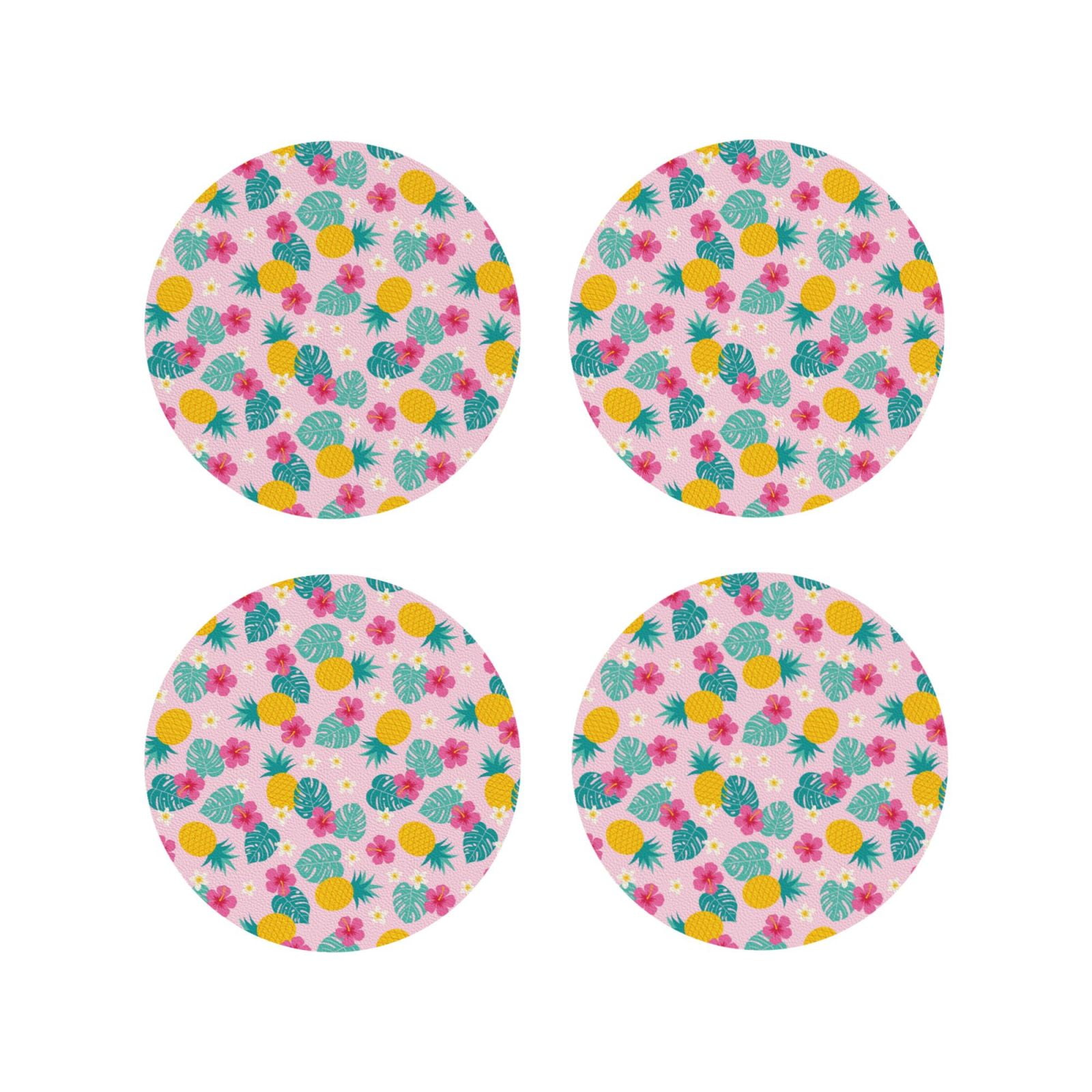 Drink Coasters Set of 4, Hawaiian Style Pink Leather Coasters for ...