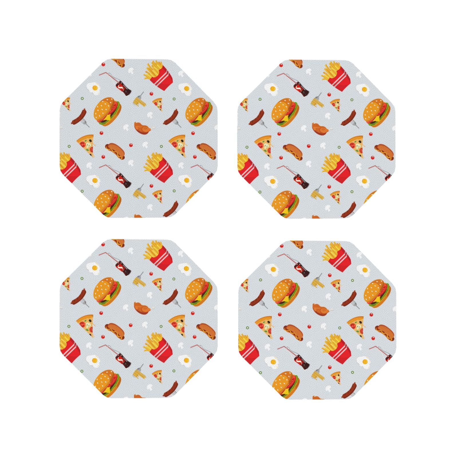 Drink Coasters Set of 4 - Hot Dog Coke Burger Pizza Leather Coasters ...