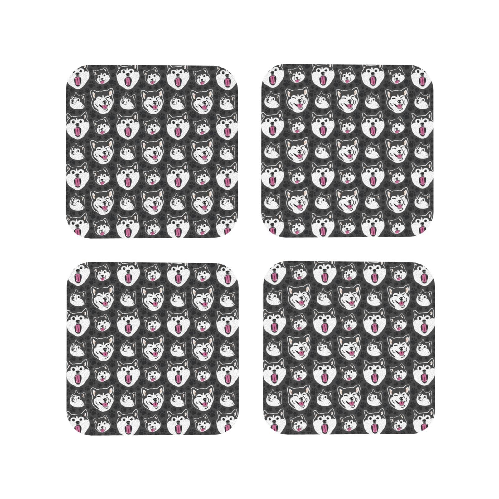 Drink Coasters Set of 4, Husky print Leather Coasters for Coffee Table ...