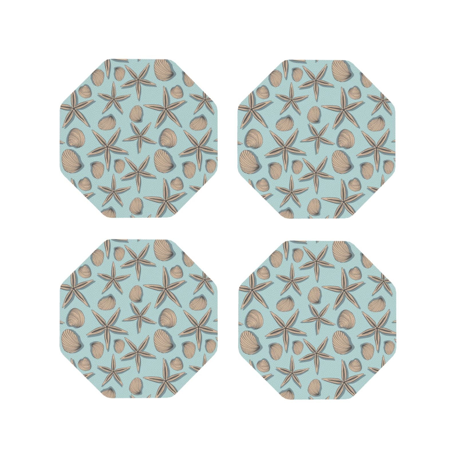 Drink Coasters Set of 4, Khaki Shell Leather Coasters for Coffee Table ...
