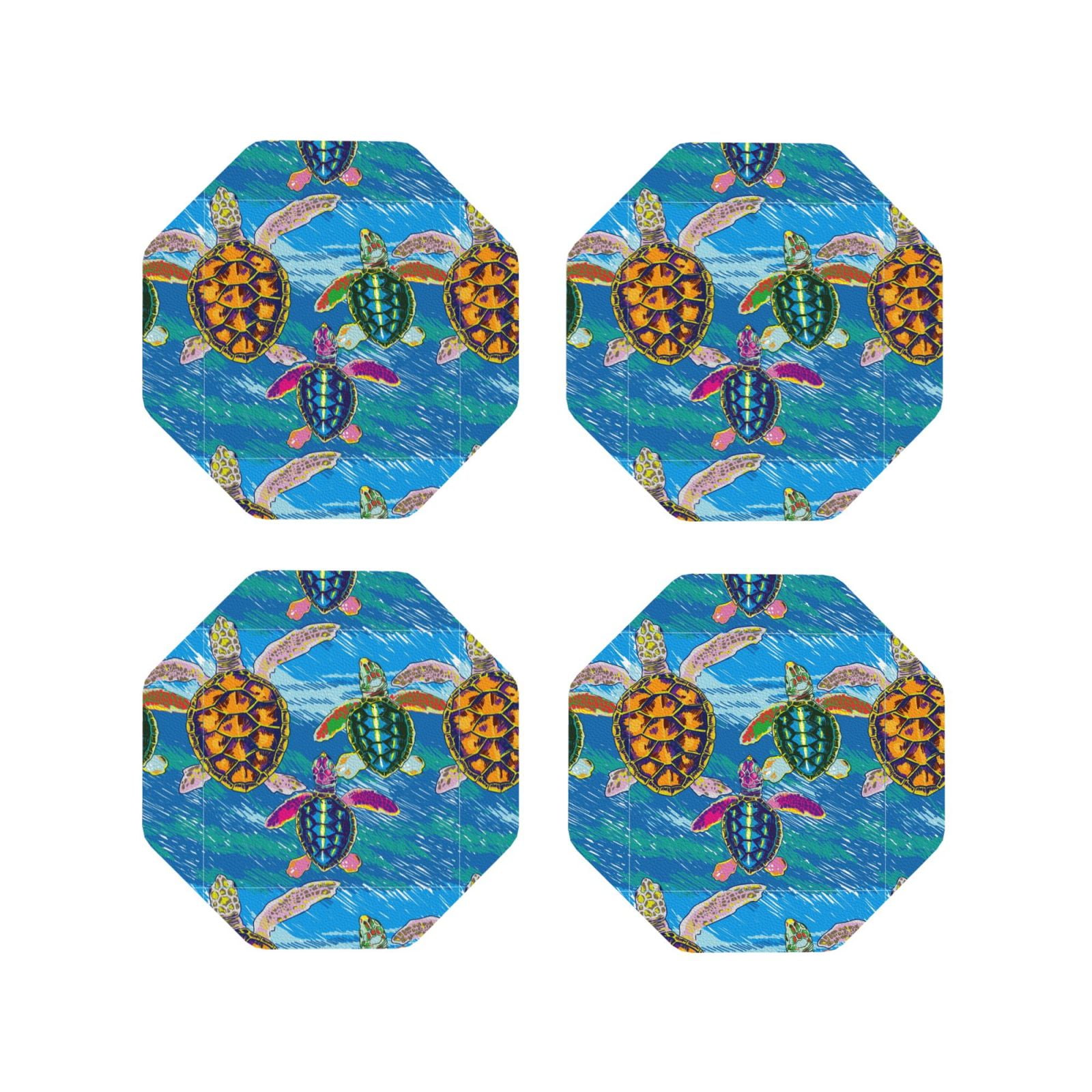 Drink Coasters Set of 4, Little Sea Turtles Leather Coasters for Coffee ...