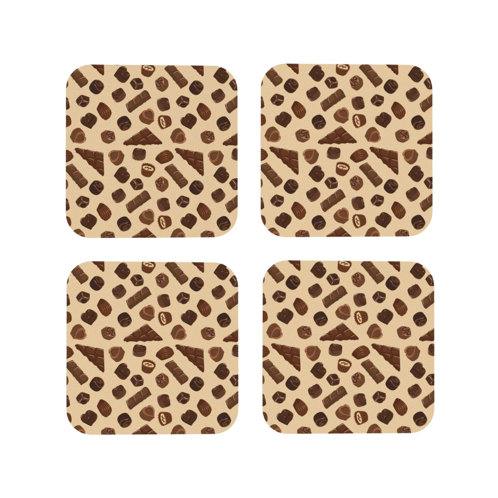 Drink Coasters Set of 4, Love Chocolate Print Leather Coasters for ...