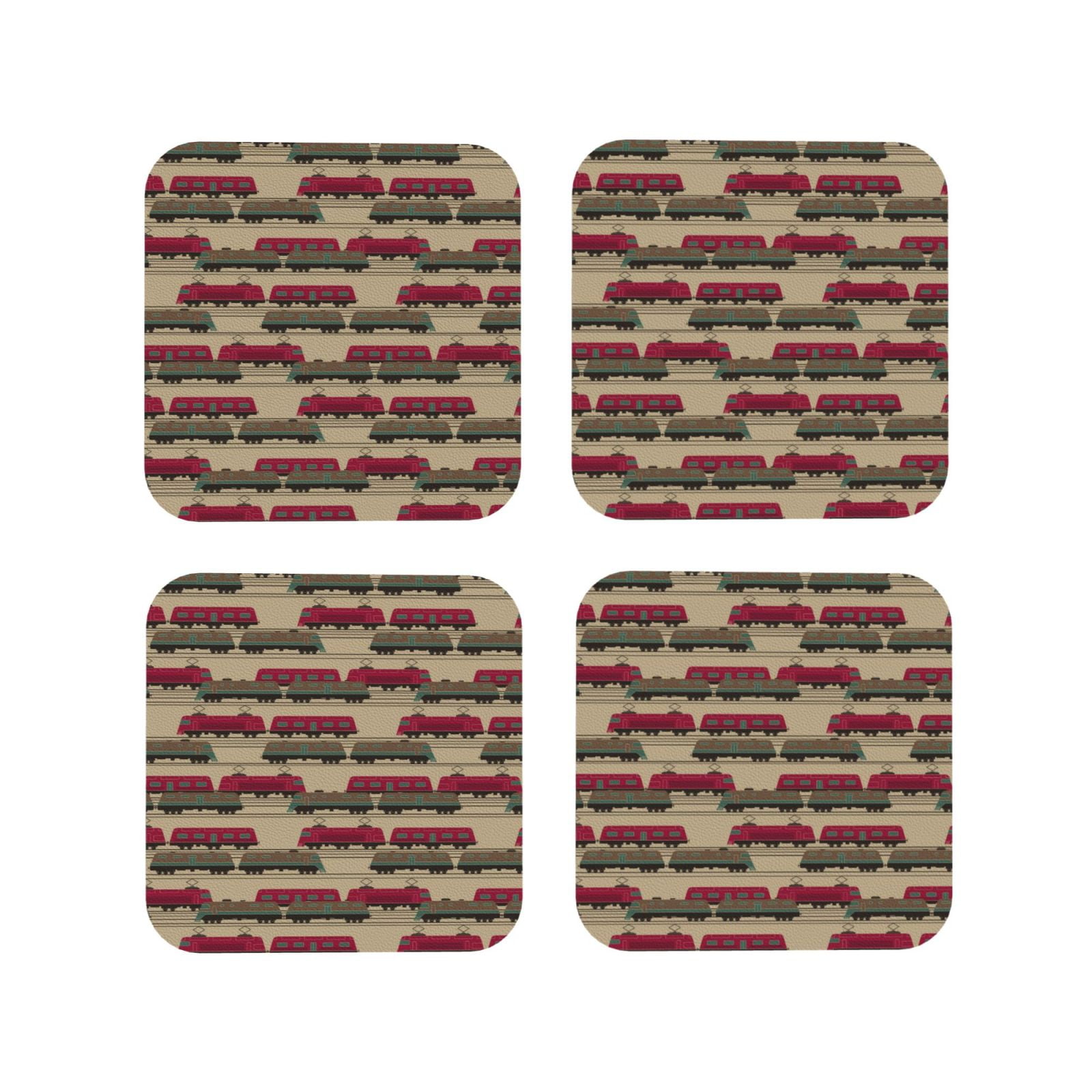 Drink Coasters Set of 4, Modern Train Pattern Leather Coasters for ...