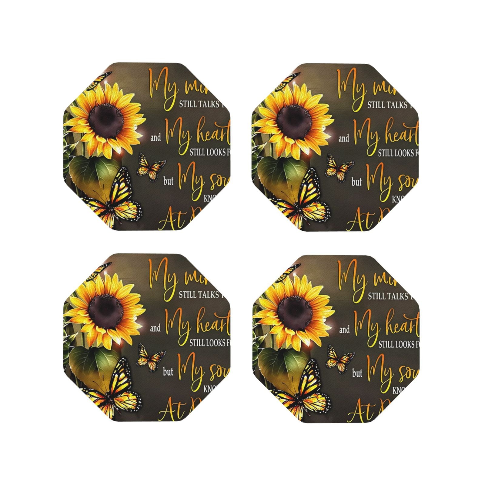 Drink Coasters Set of 4, My Mind Sunflower Leather Coasters for Coffee ...