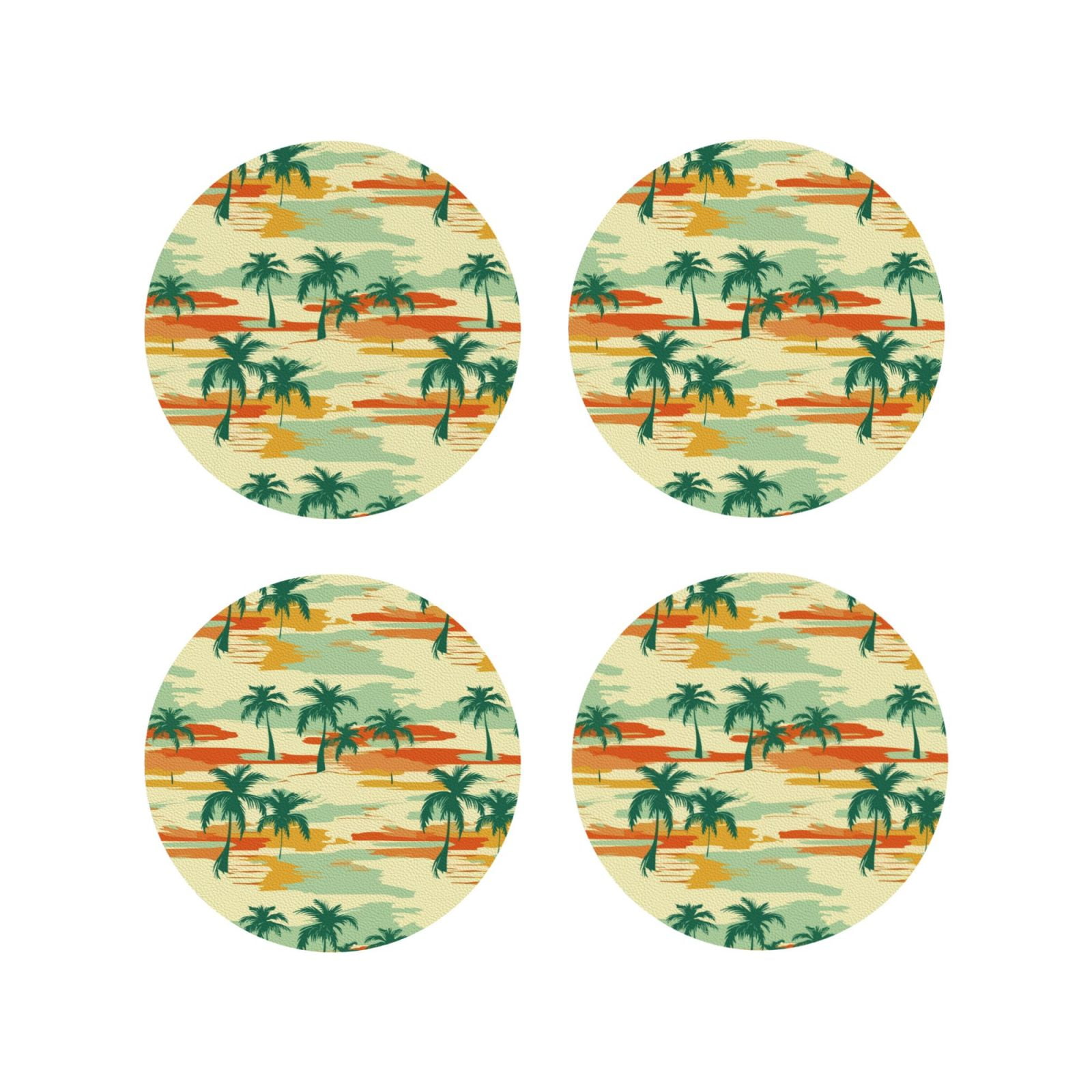 Drink Coasters Set of 4, Palm tree_AM Leather Coasters for Coffee Table ...
