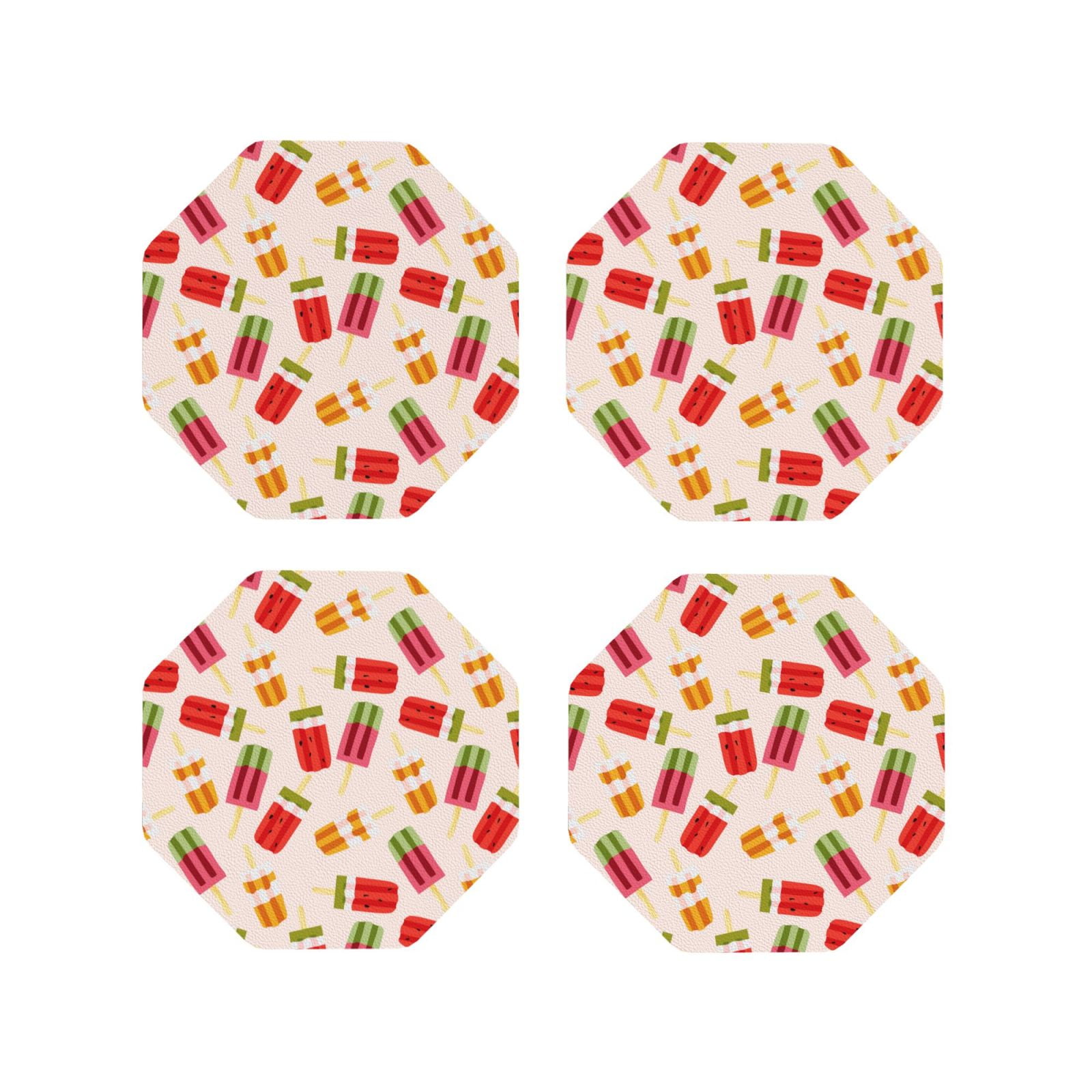Drink Coasters Set of 4, Popsicle print Leather Coasters for Coffee ...