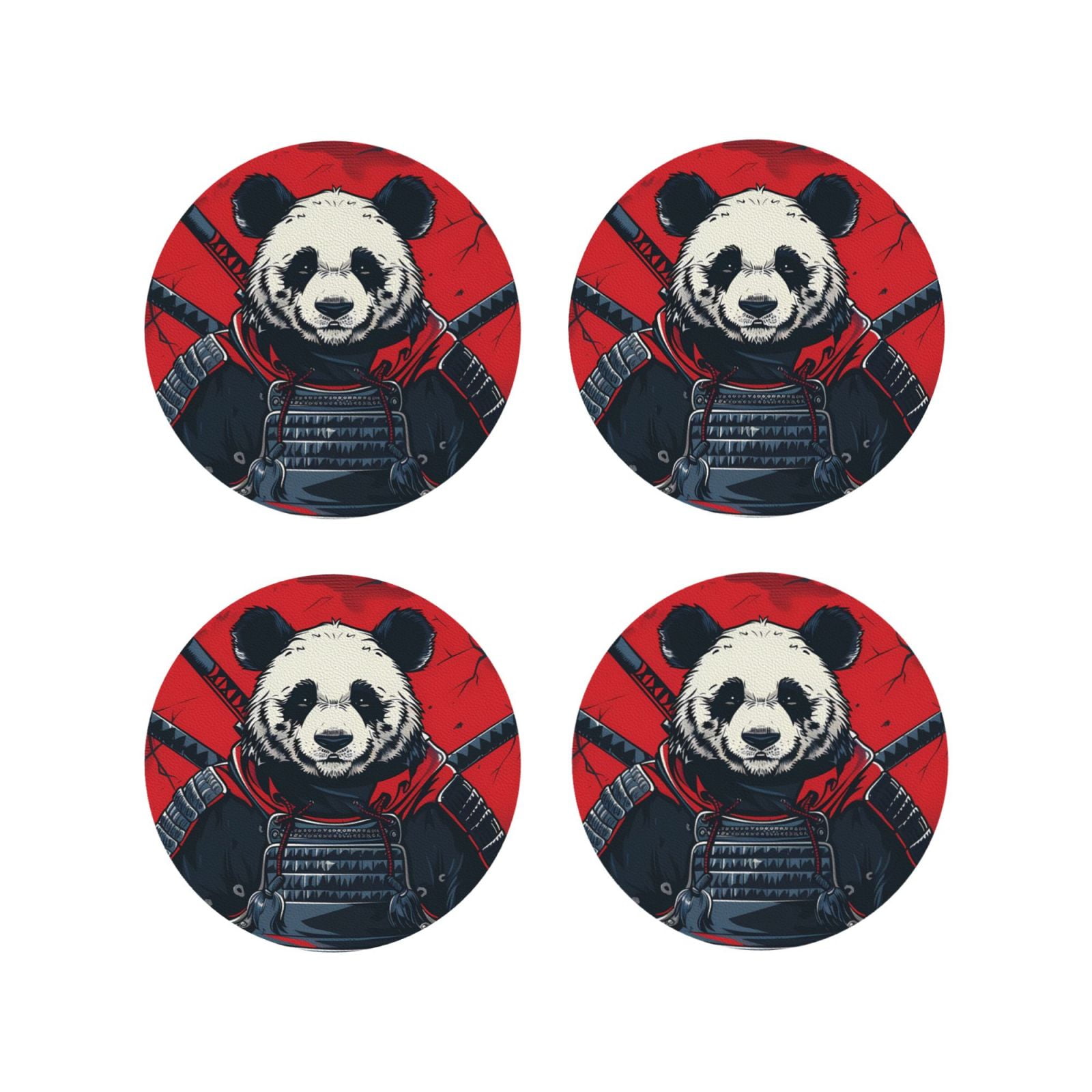 Drink Coasters Set of 4, Red Black Eastern Panda Warrior Leather ...
