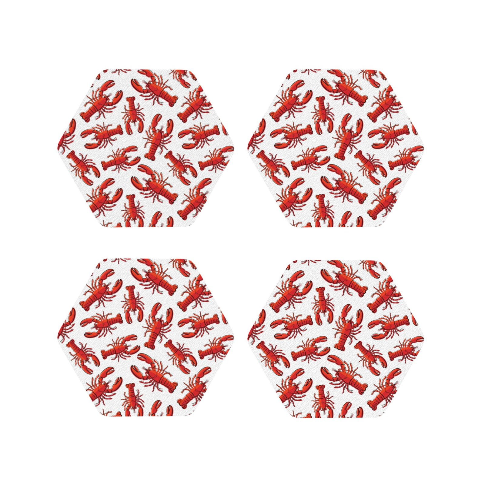 Drink Coasters Set of 4, Red Lobster print Leather Coasters for Coffee ...