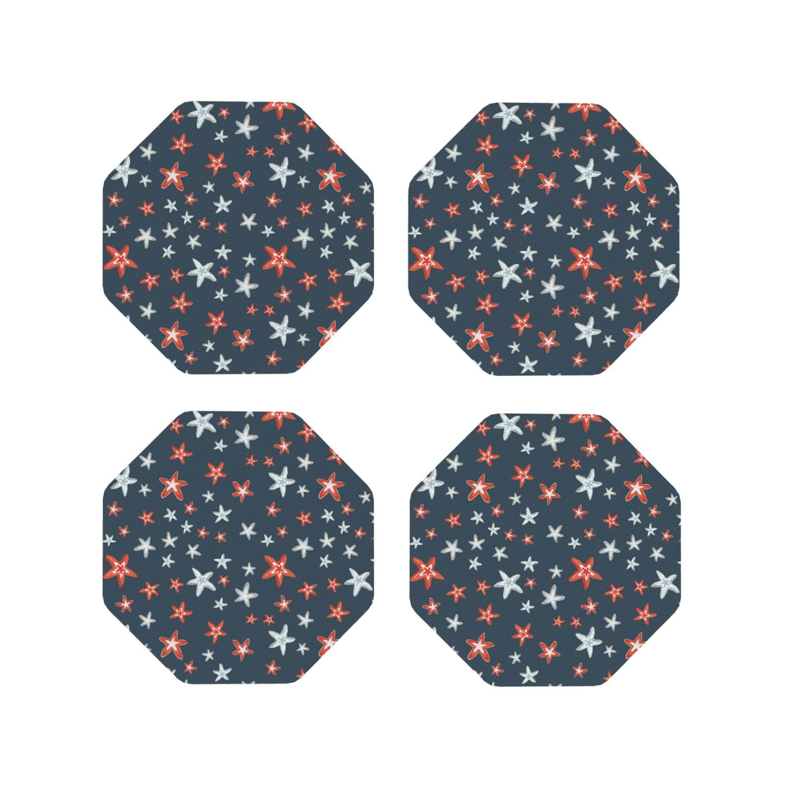 Drink Coasters Set of 4, Red Star fish Leather Coasters for Coffee ...