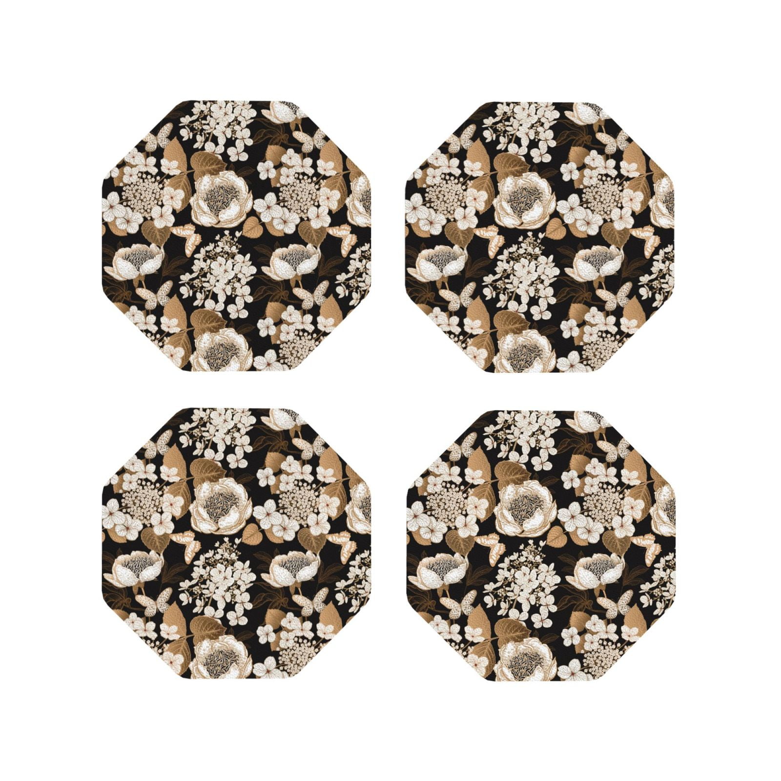 Drink Coasters Set of 4 - Retro hydrangeas Leather Coasters for Coffee ...