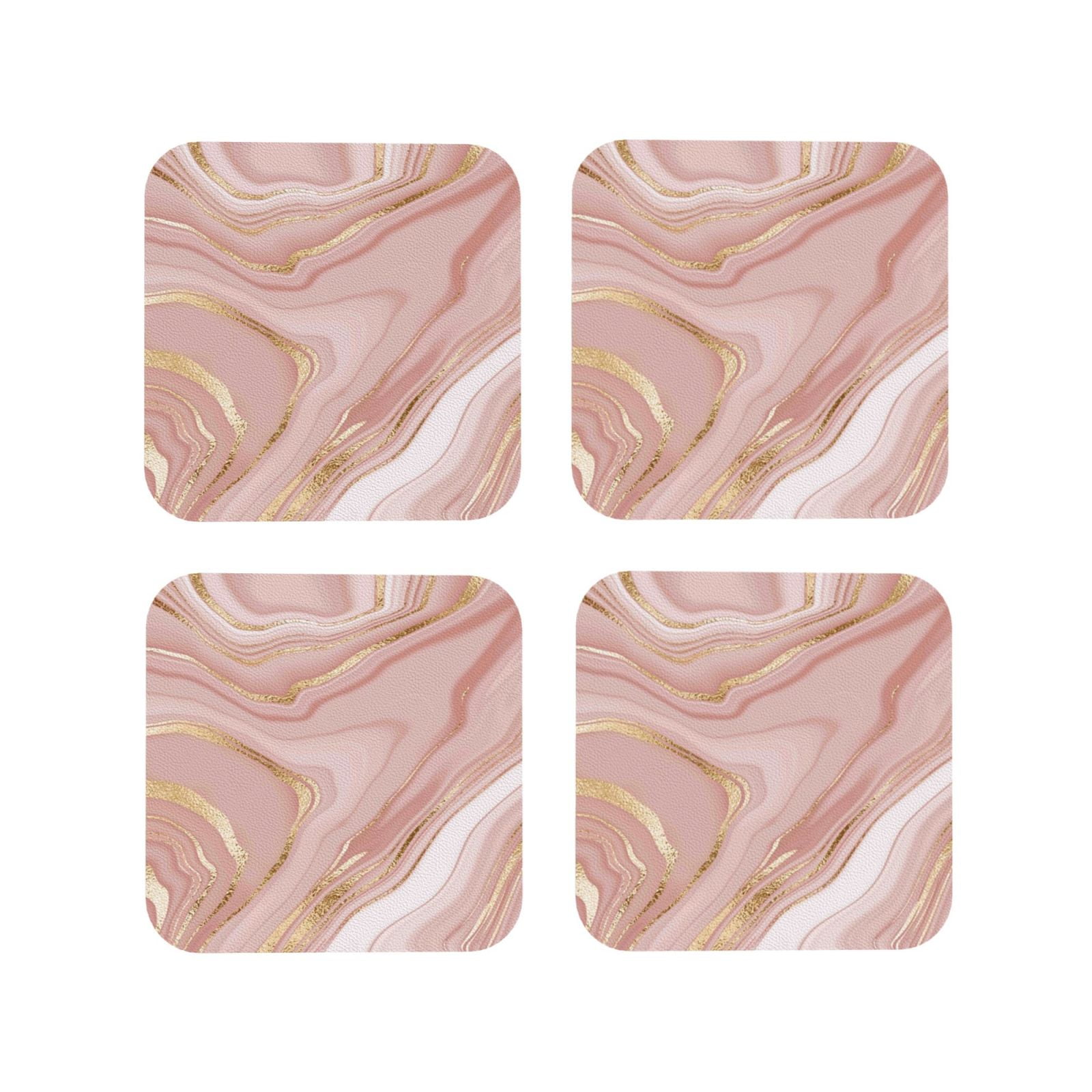 Drink Coasters Set of 4, Rose Gold Glitter Splatter Leather Coasters ...