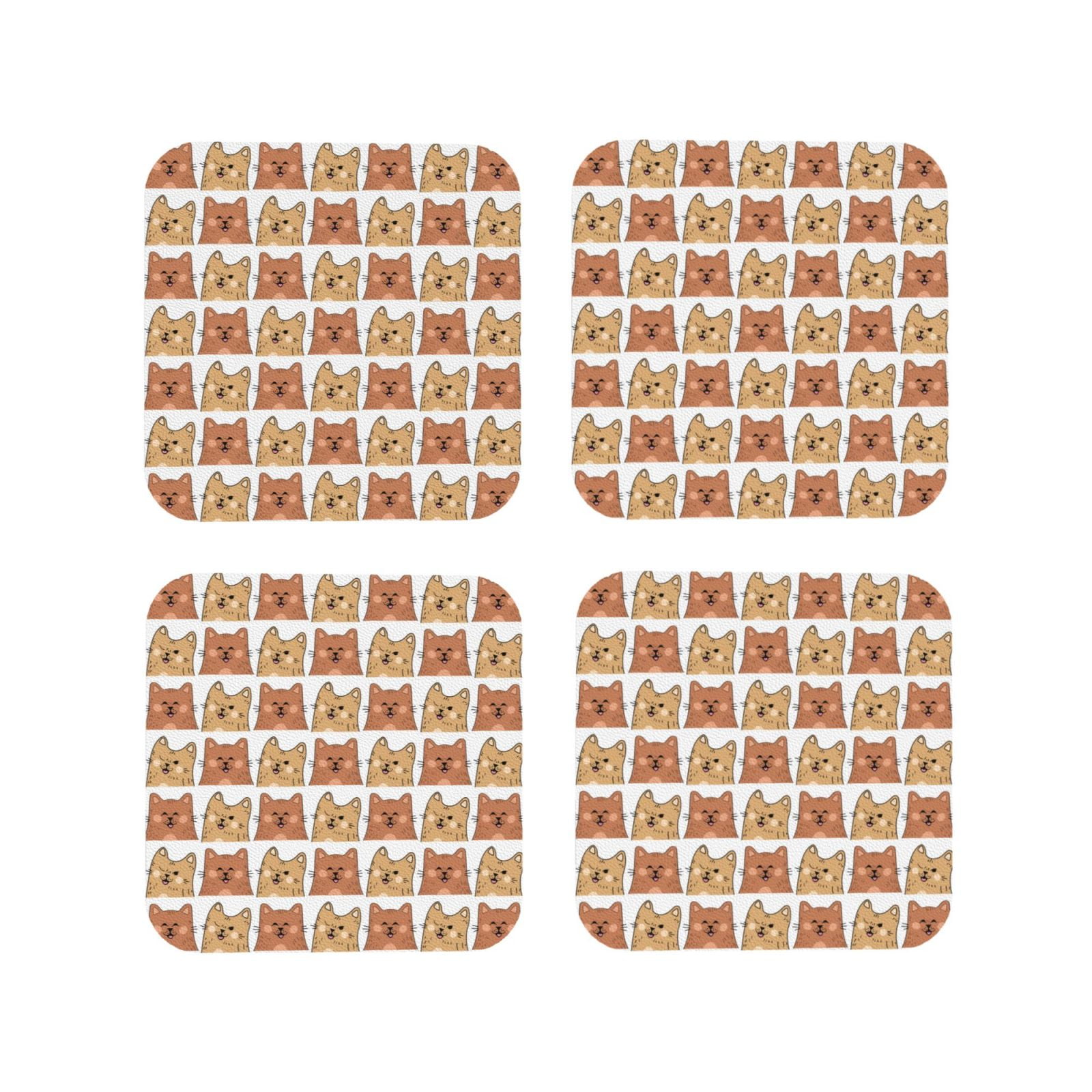 Drink Coasters Set of 4, Sassy Cute Cartoon Cat Leather Coasters for ...