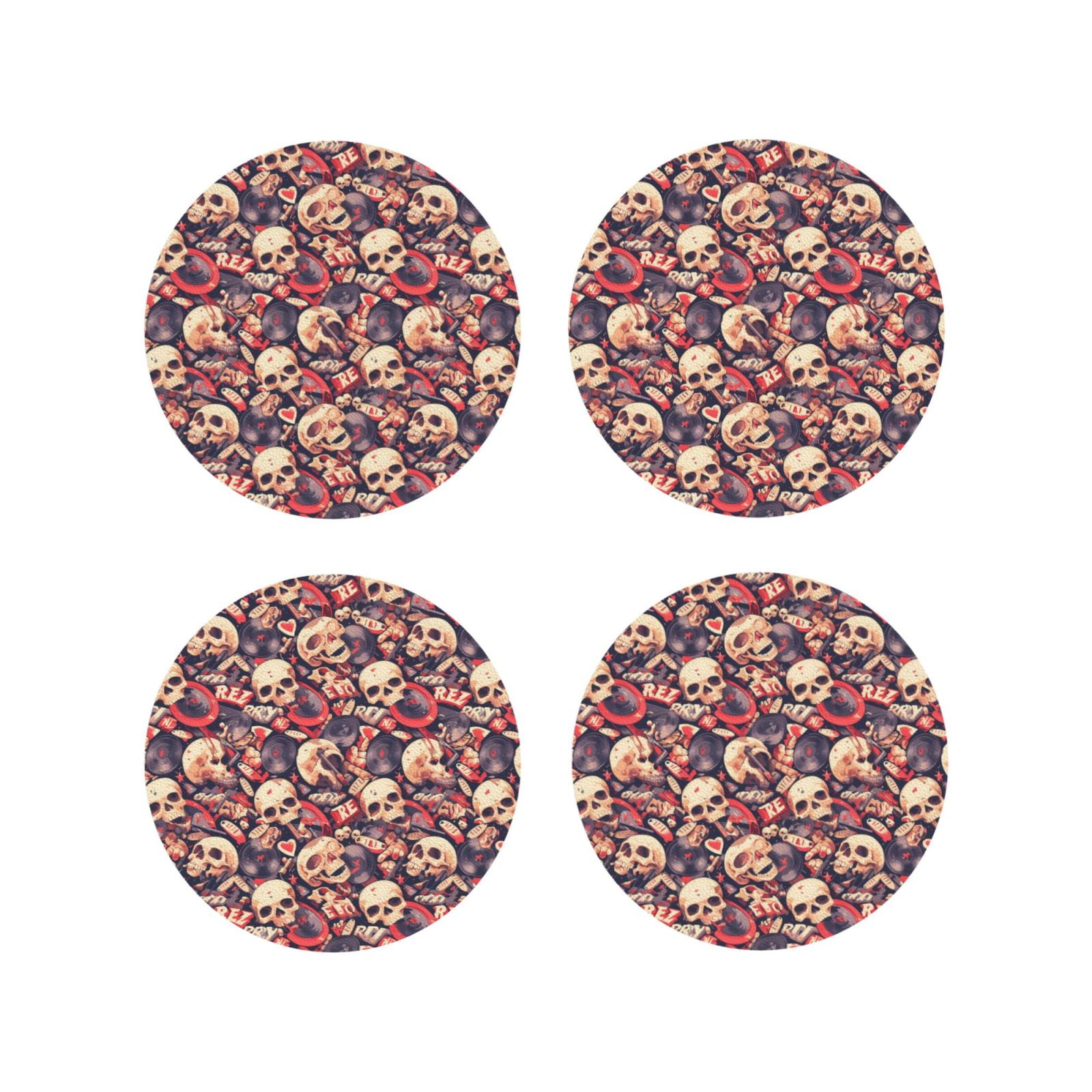 Drink Coasters Set of 4, Skull rock record artist Leather Coasters for ...