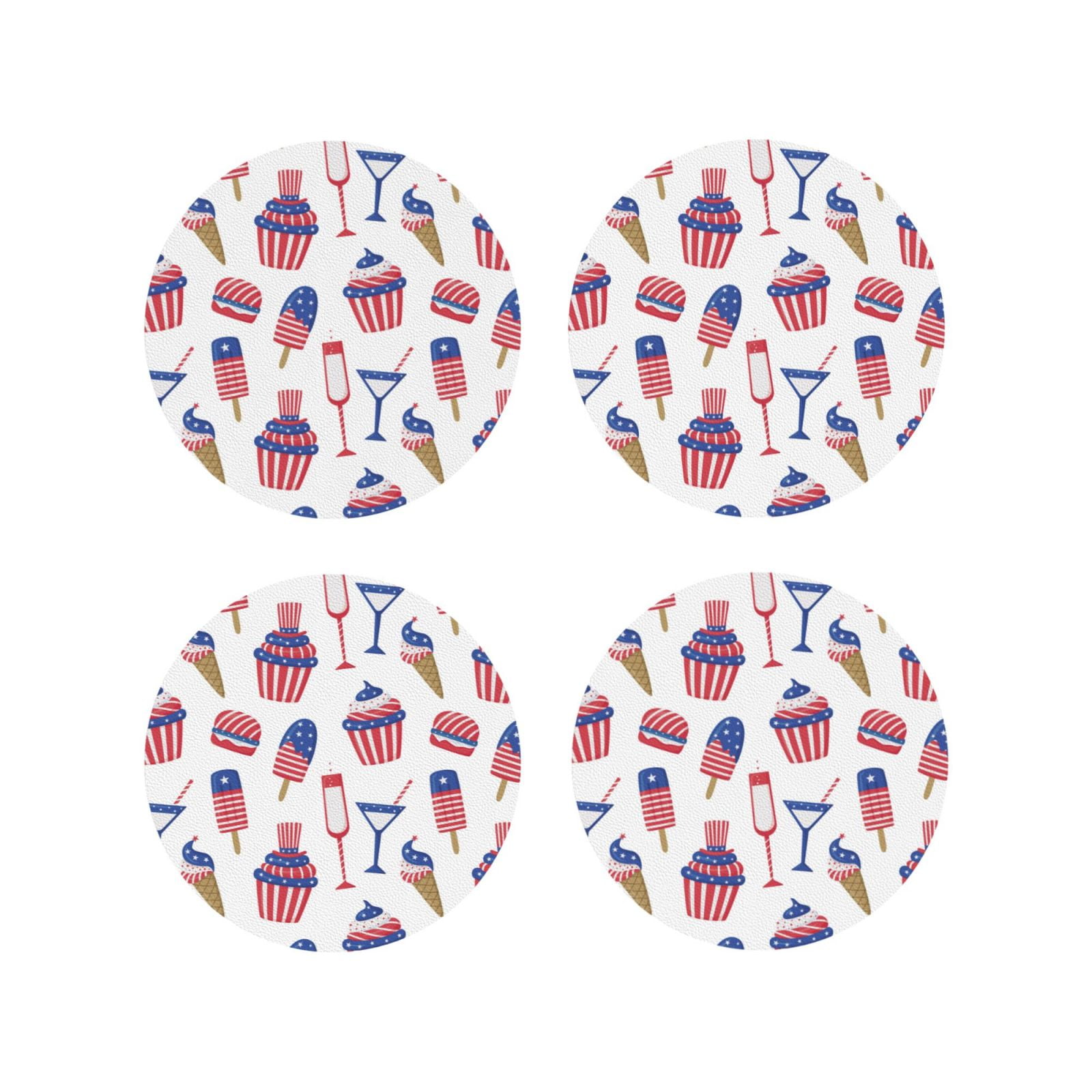 Drink Coasters Set of 4, Stars and Stripes Ice Cream Print Leather ...