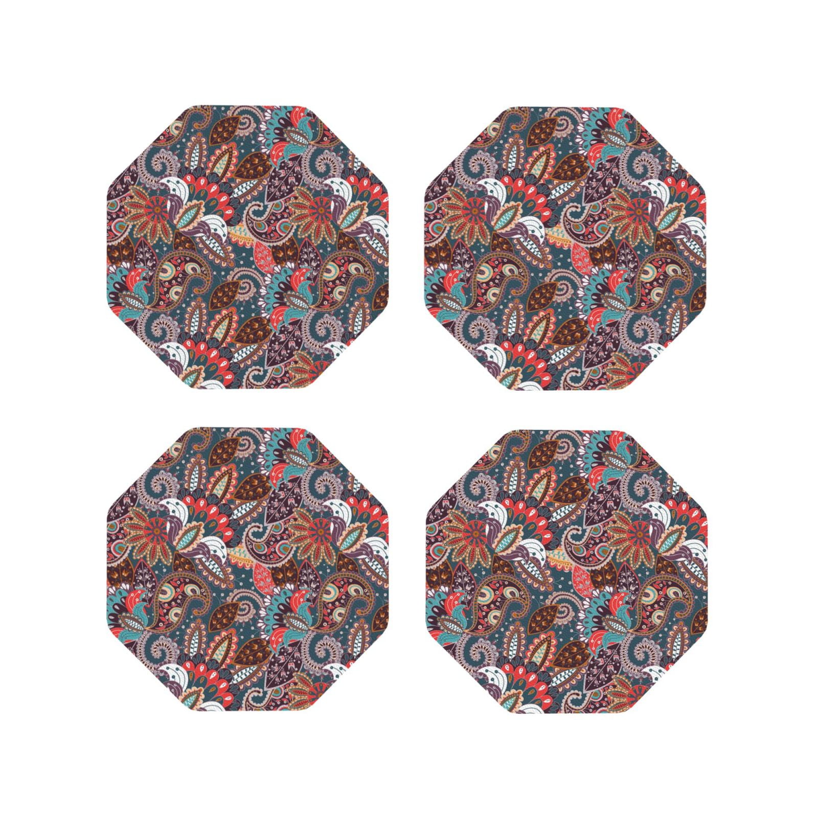 Drink Coasters Set of 4 - Tribal Paisley Leather Coasters for Coffee ...