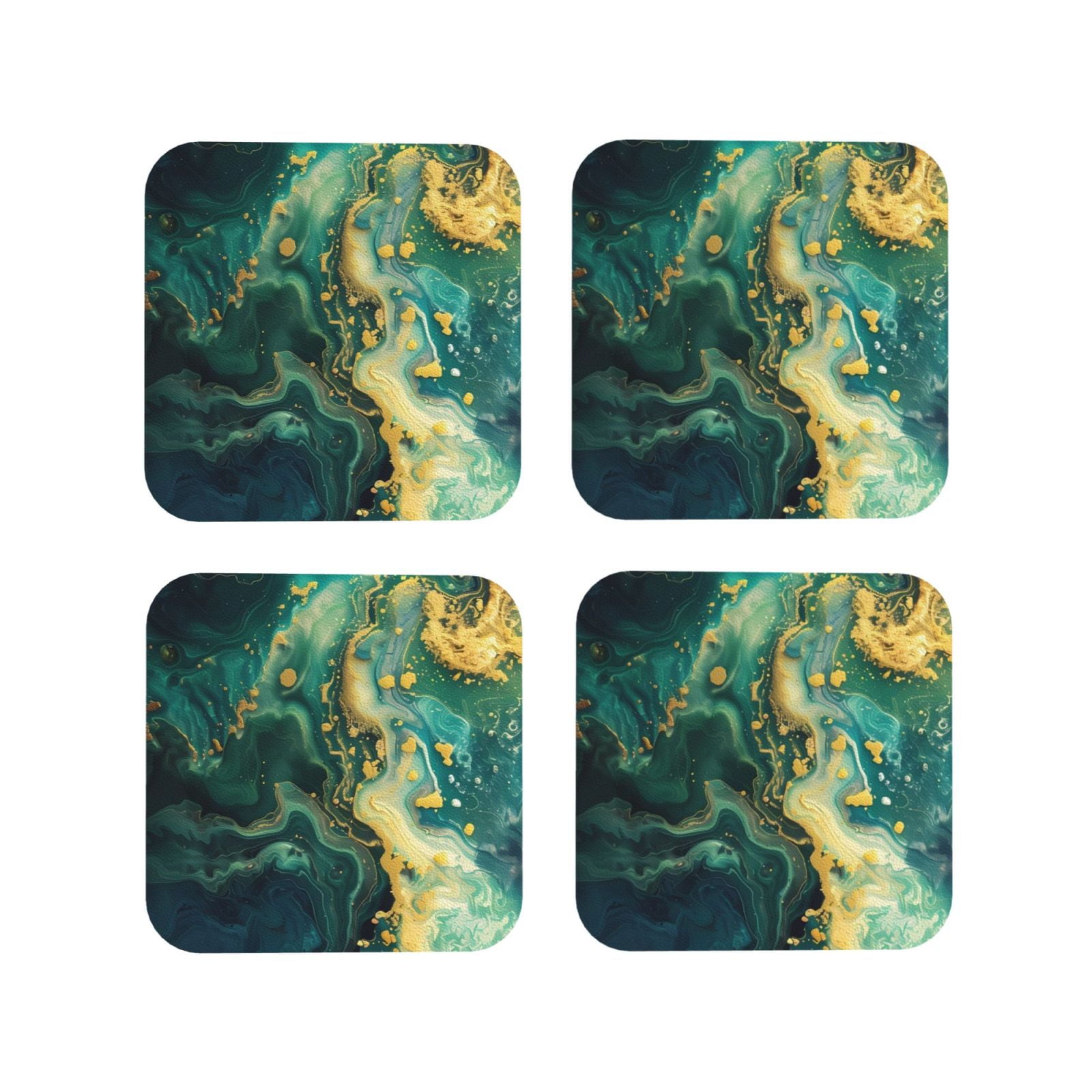 Drink Coasters Set of 4, Turquoise Golden Swirl Leather Coasters for ...